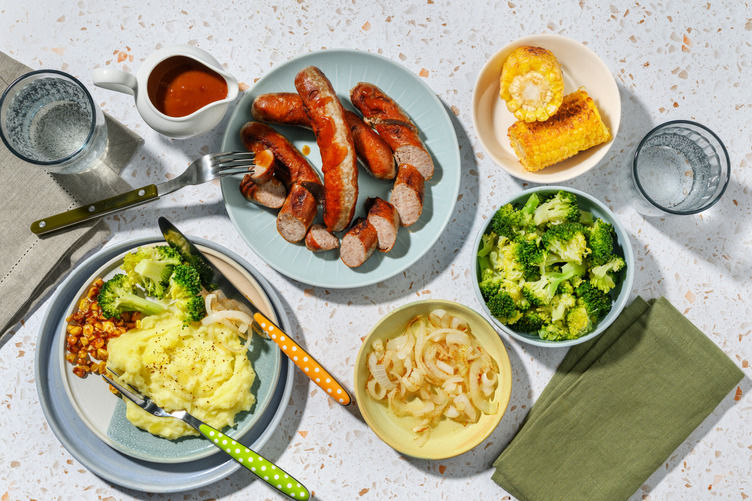 Double Beef Bangers & Garlicky Mash Station Recipe | HelloFresh