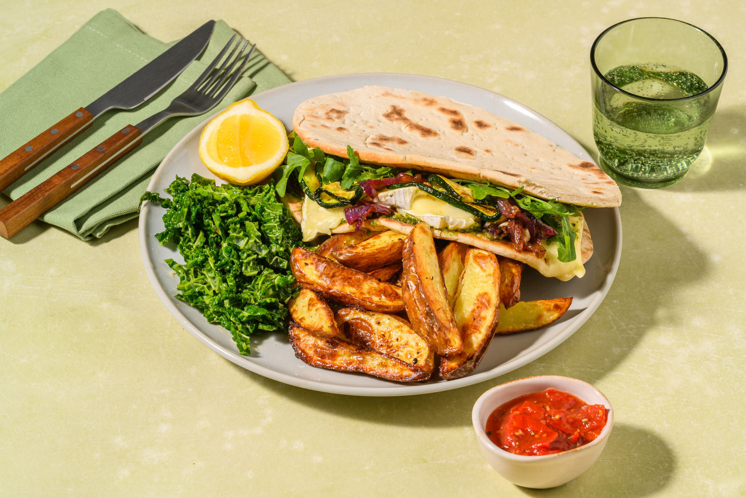 [Veg Premium] Grilled Brie & Zucchini Pesto Pita Pockets Recipe ...