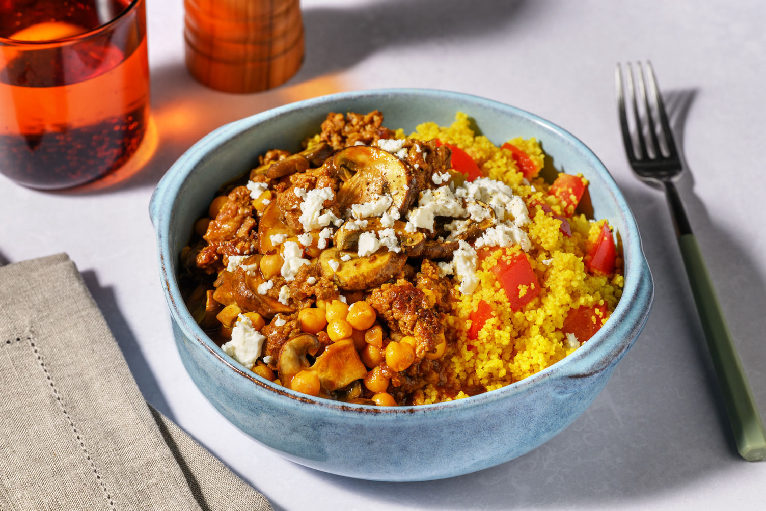 Speedy Harissa Beef, Mushroom and Chickpea Bowl Recipe | HelloFresh
