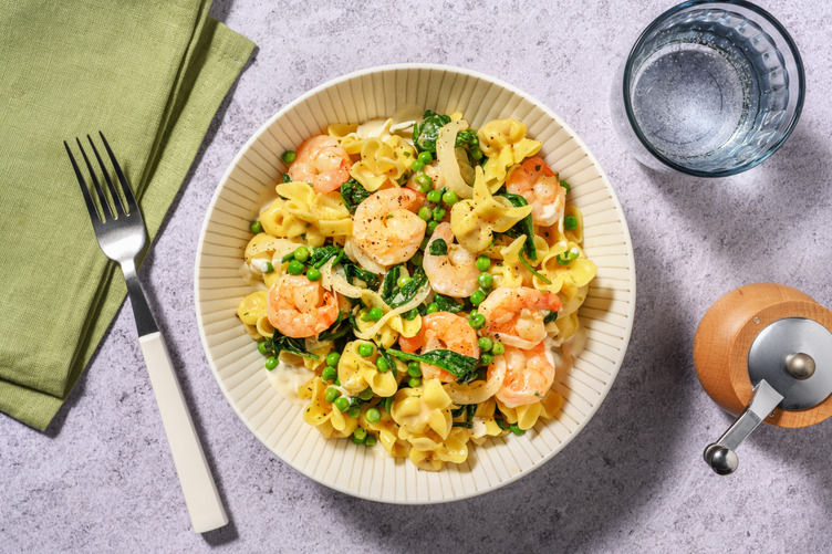 Prawns with Spinach Mushroom Fiorelli Recipe | HelloFresh