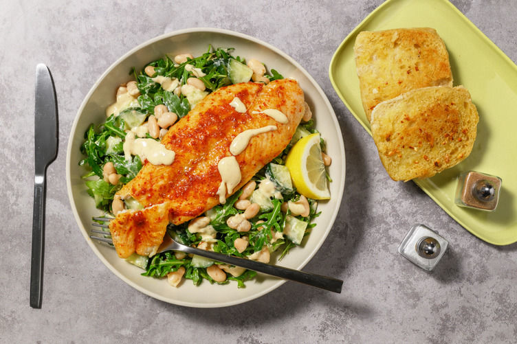 Harissa Cod with Crispy Garlic Ciabatta Recipe | HelloFresh