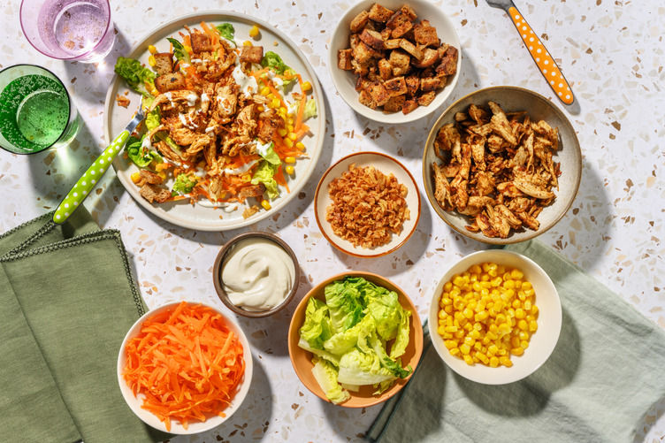 Salad Bar : poulet effiloché, maïs & aïoli Recette | HelloFresh