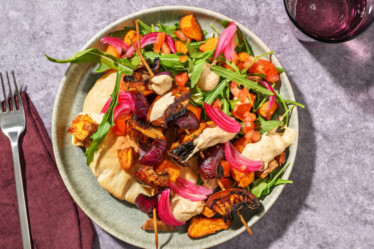 Portobello Mushroom Shawarma Skewer Flatbreads Recipe | HelloFresh