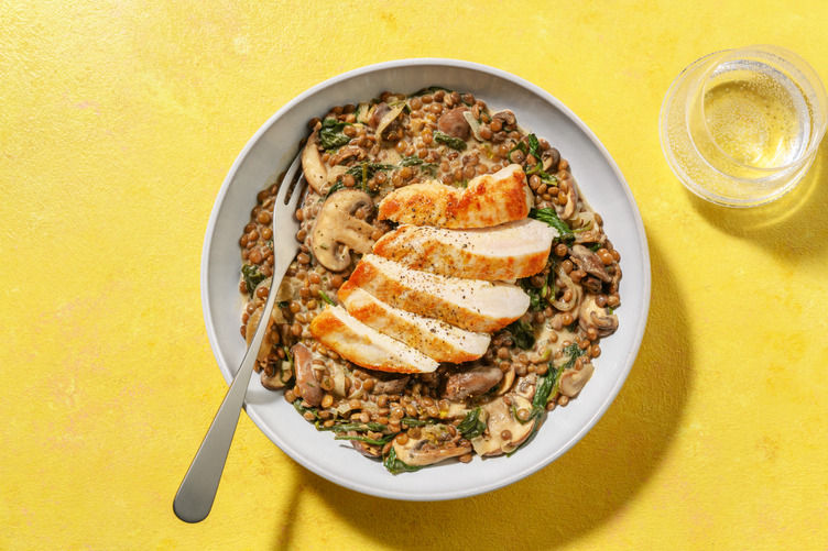 Poulet doré, champis & lentilles flash Recette | HelloFresh