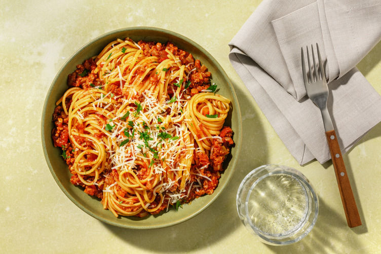 Le Végé : pâtes bolo au haché végétal Recette | HelloFresh