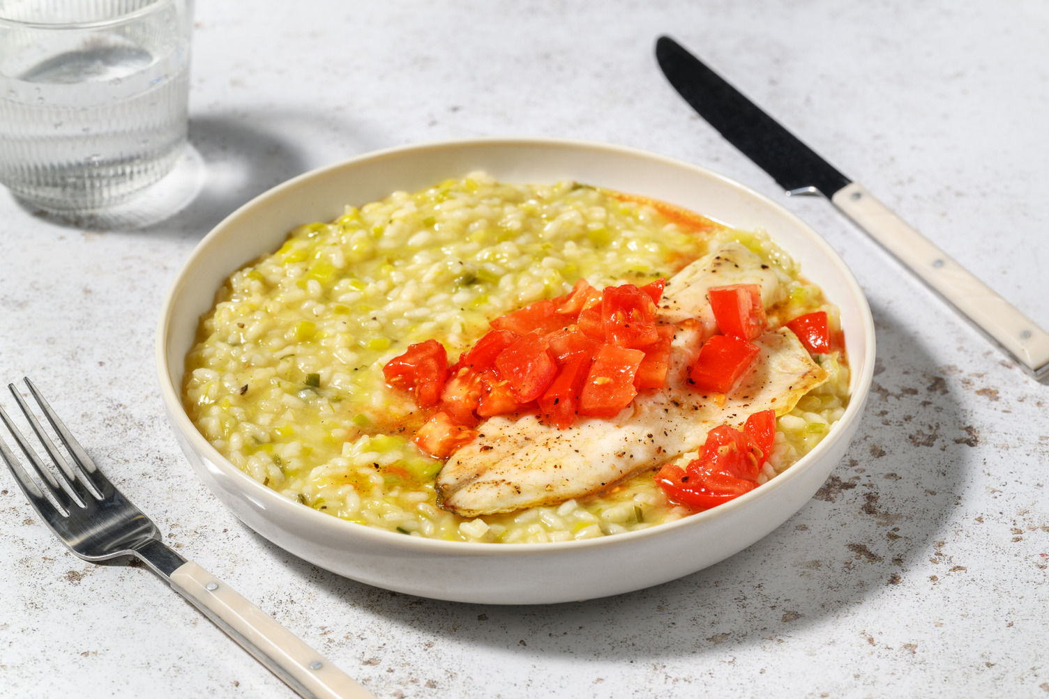 Crispy Sea Bass on Oven-Baked Leek Risotto Recipe | HelloFresh