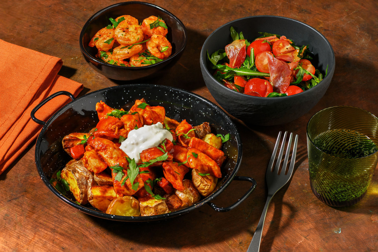 Gambas Pil Pil, Smoky Bravas Chicken and Chorizo Tapas Feast Recipe ...