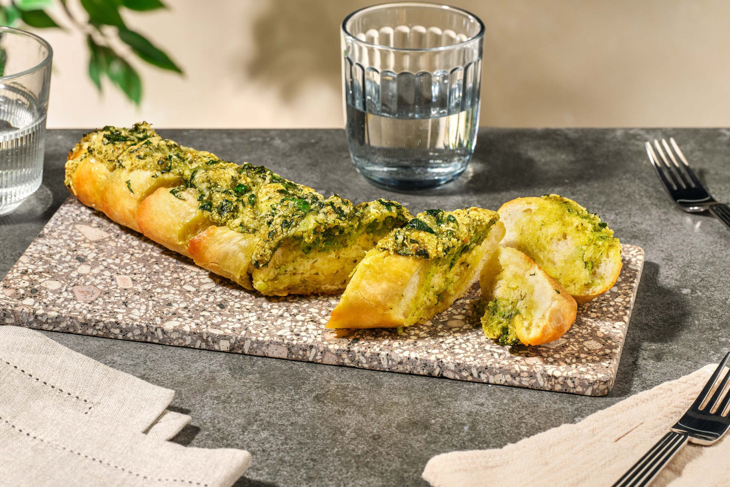 Double Cheese, Pesto and Parsley Garlic Bread Recipe | HelloFresh