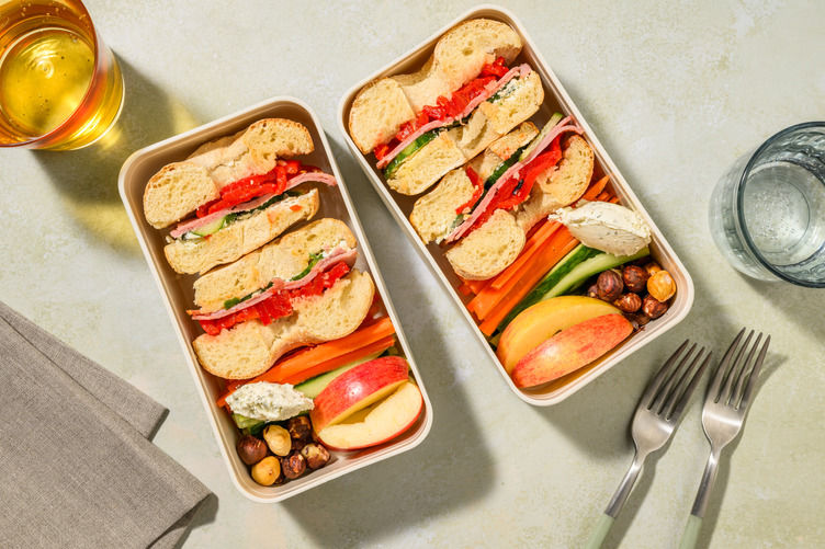 Bento Box : Bagel jambon, cream cheese & crudités Recette | HelloFresh