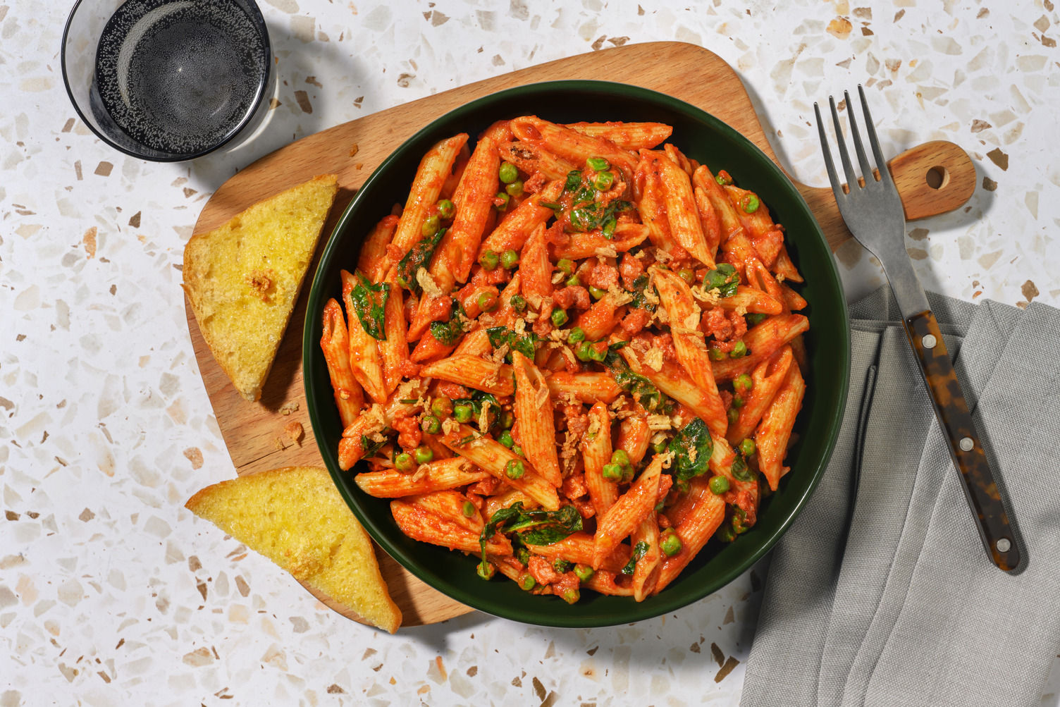 Smoky Double Bacon Penne and Garlic Ciabatta Recipe | HelloFresh