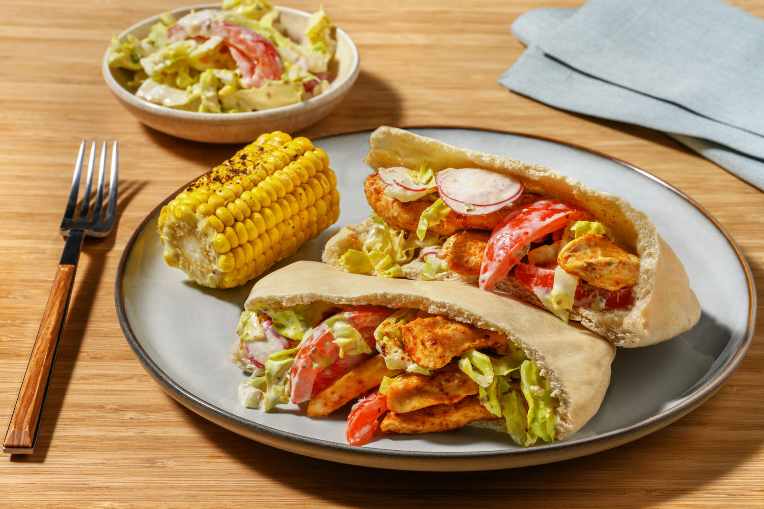 Quick Chicken & Bacon Caesar Pitas & Corn Cob Recipe | HelloFresh