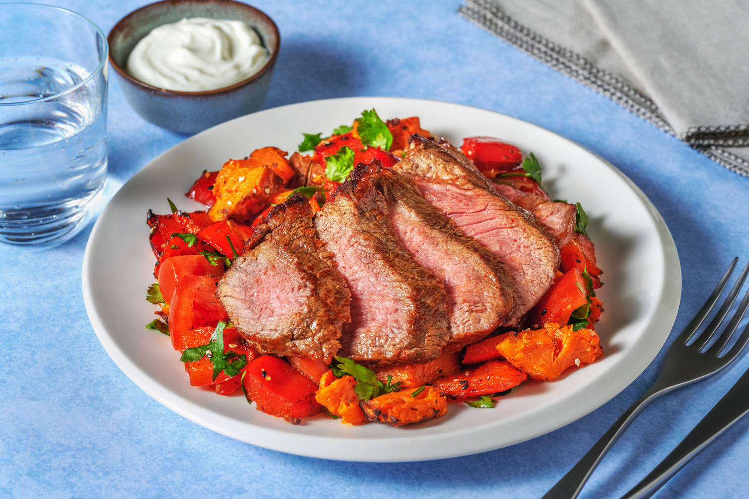 Double Harissa-Honey Lamb & Smashed Batata-Doce Recipe | HelloFresh