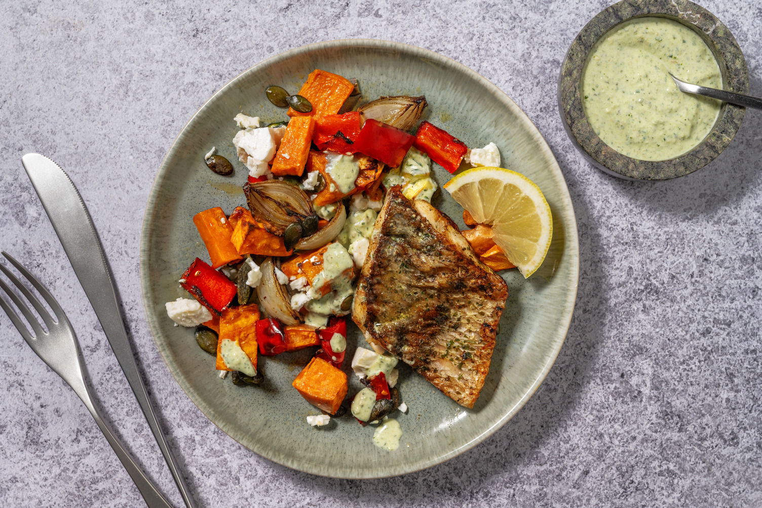 Pan-Fried Lemon & Herb Chicken with Roast Veggies Recipe | HelloFresh