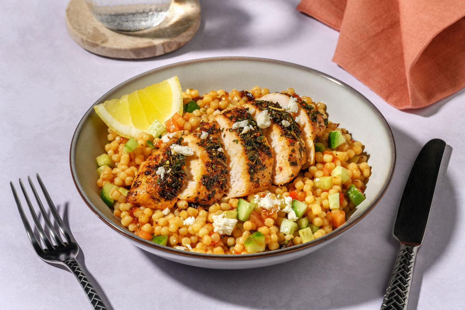 Spiced Double Chicken and Caramelised Onion Pearl Couscous Salad Recipe ...
