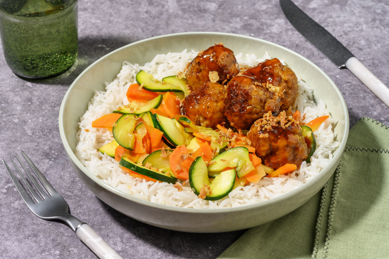 Sticky Double Beef Meatballs & Jasmine Rice Recipe | HelloFresh