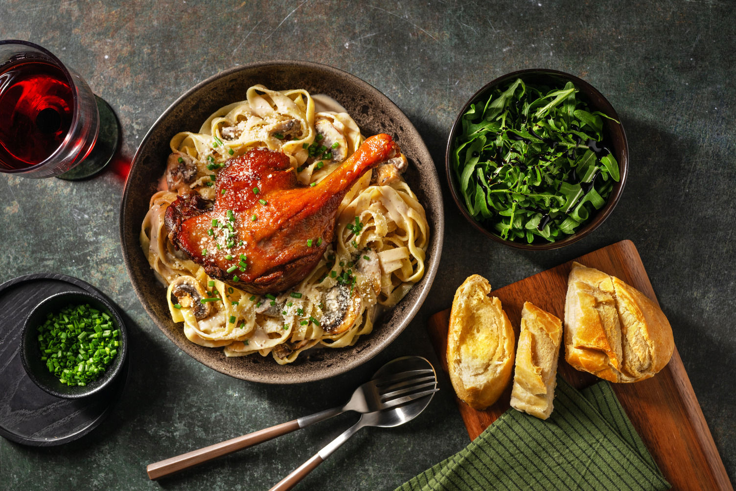 Easy Duck Tagliatelle and and Garlic Baguettes Recipe | HelloFresh