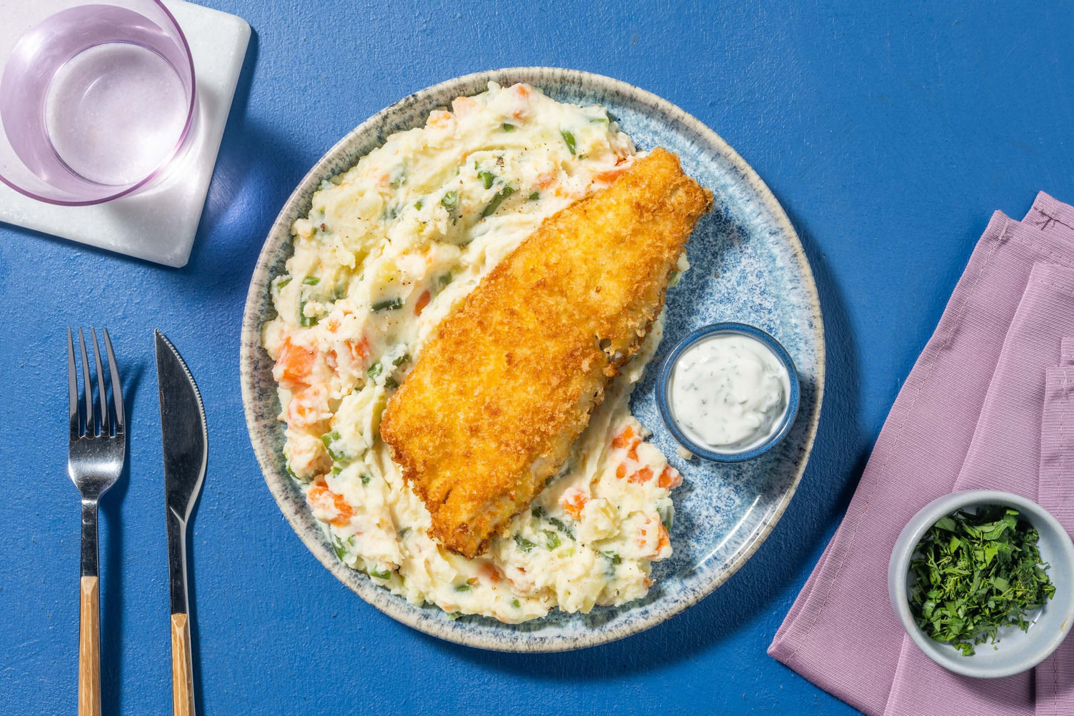 Backfisch mit buntem Gemüse-Püree Rezept | HelloFresh