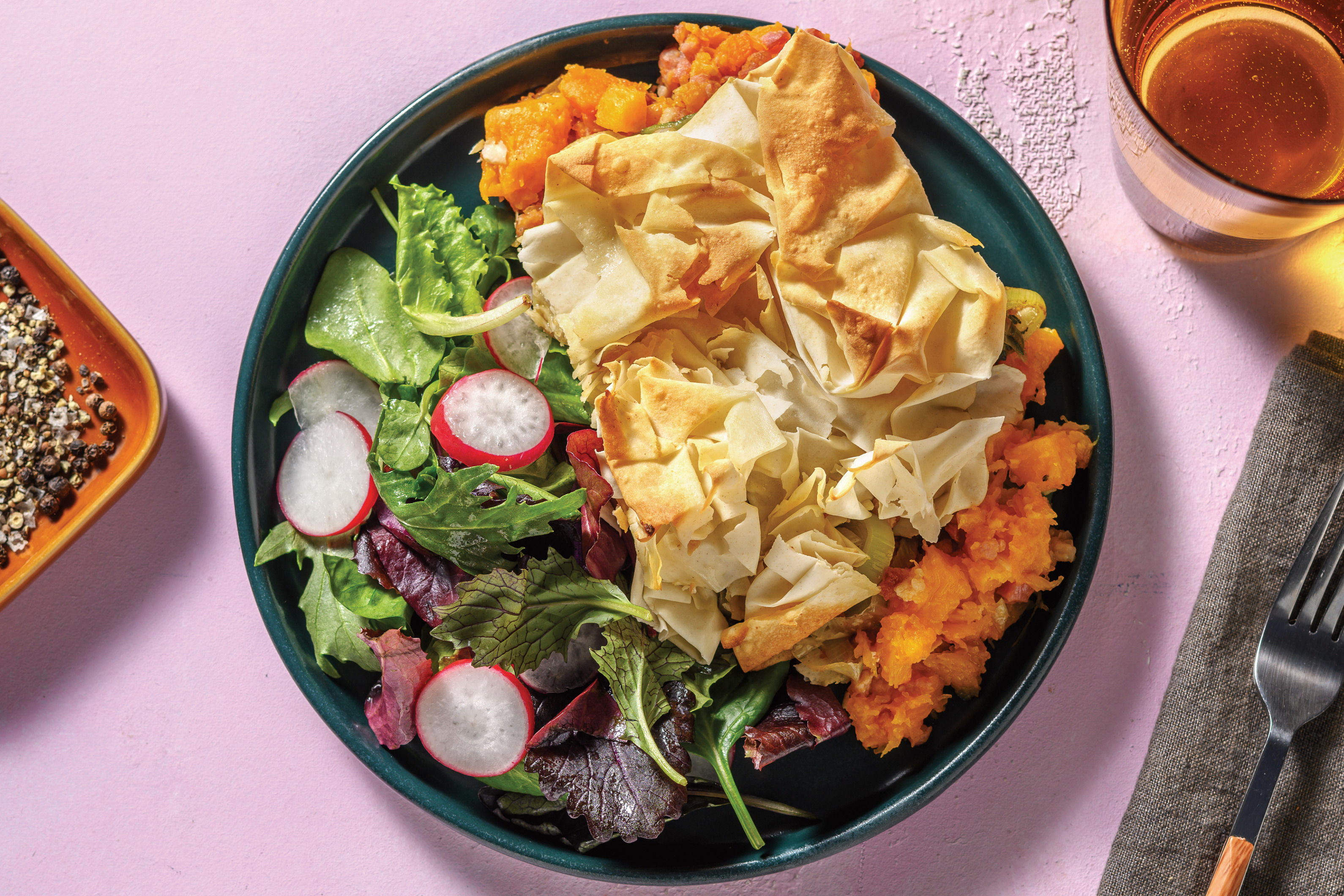 Easy Bacon, Crumbly Cheese & Pumpkin Filo Pie Recipe | HelloFresh