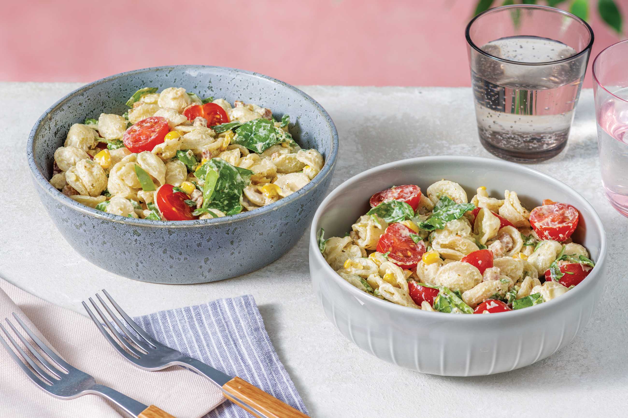 Bacon & Creamy Pesto Pasta Salad with Tomato & Corn Recipe | HelloFresh