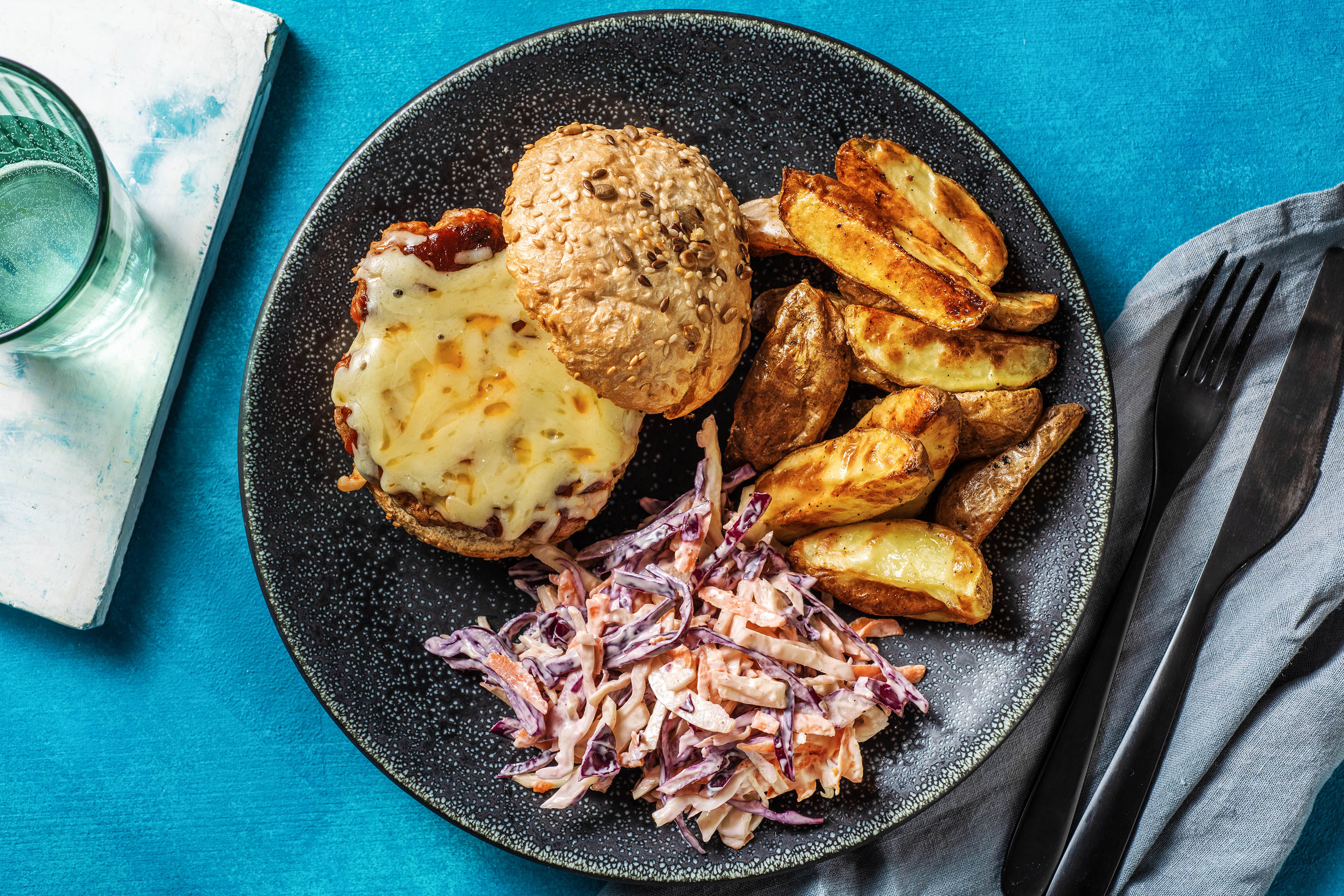 Sausage Cheeseburger With Slaw & Wedges Recipe | HelloFresh