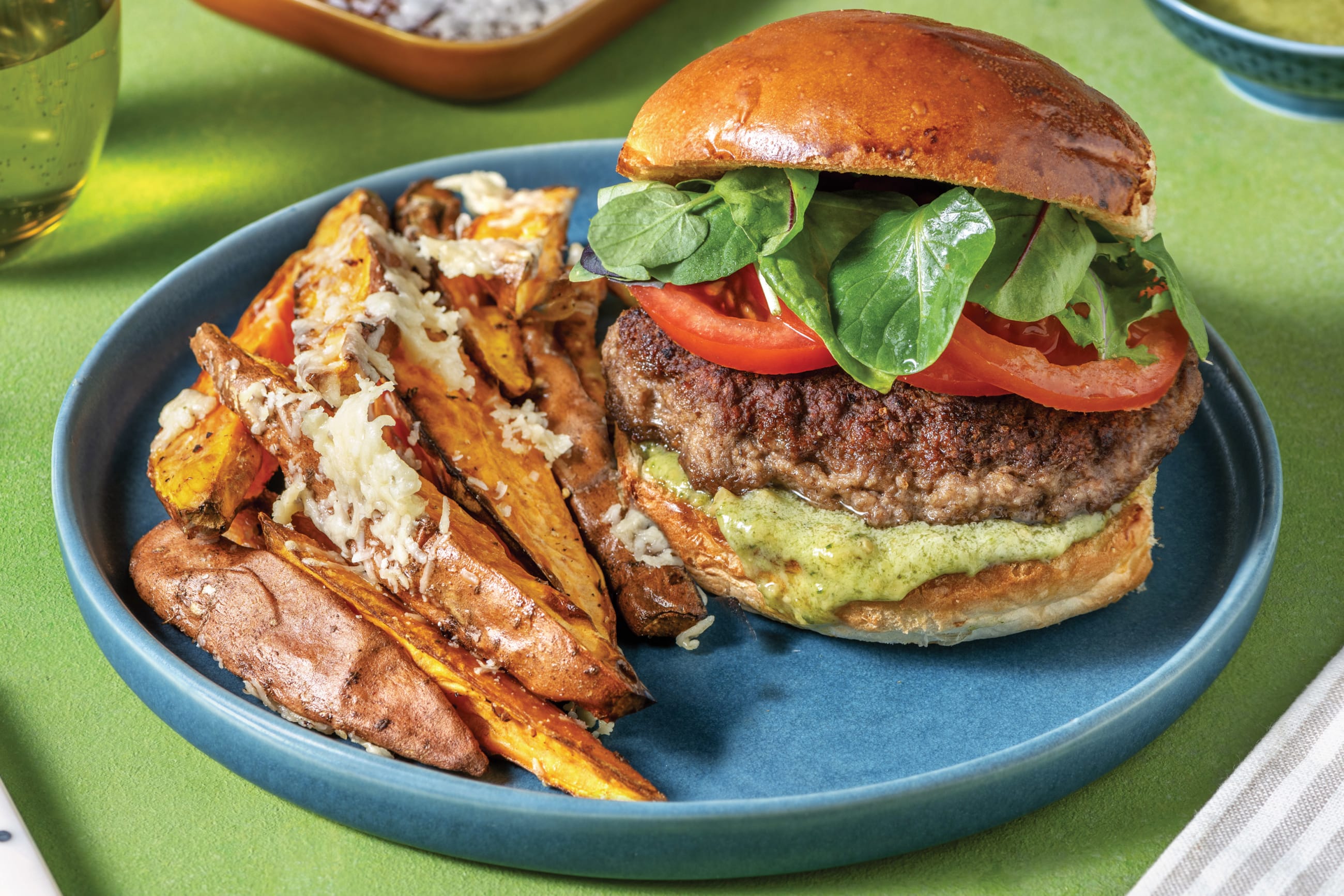 Beef Burger & Creamy Pesto Dressing Recipe | HelloFresh