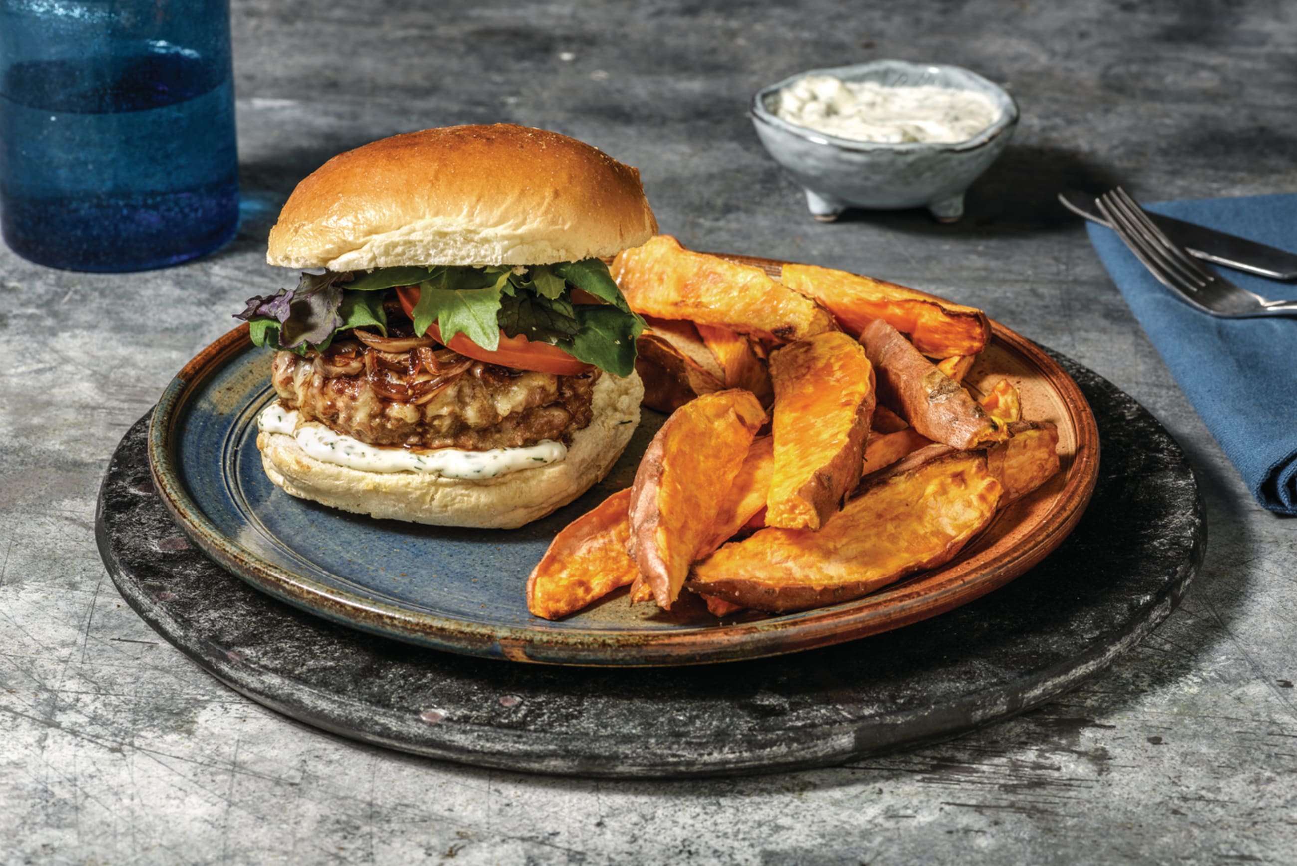 Cheesy Beef Burgers & Kumara Fries Recipe | HelloFresh