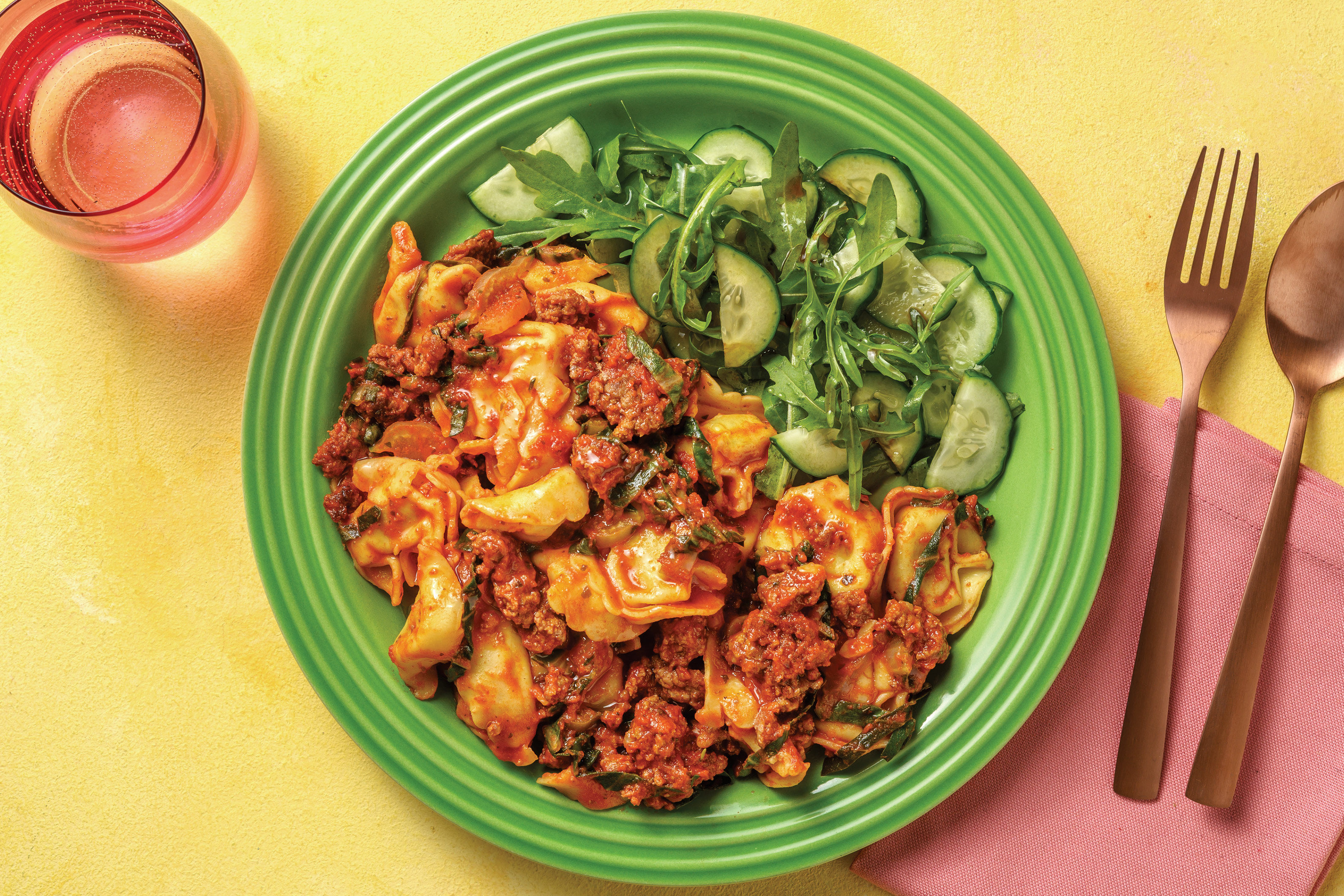 Beef Ragu Tortellini with Rocket-Cucumber Salad Recipe | HelloFresh
