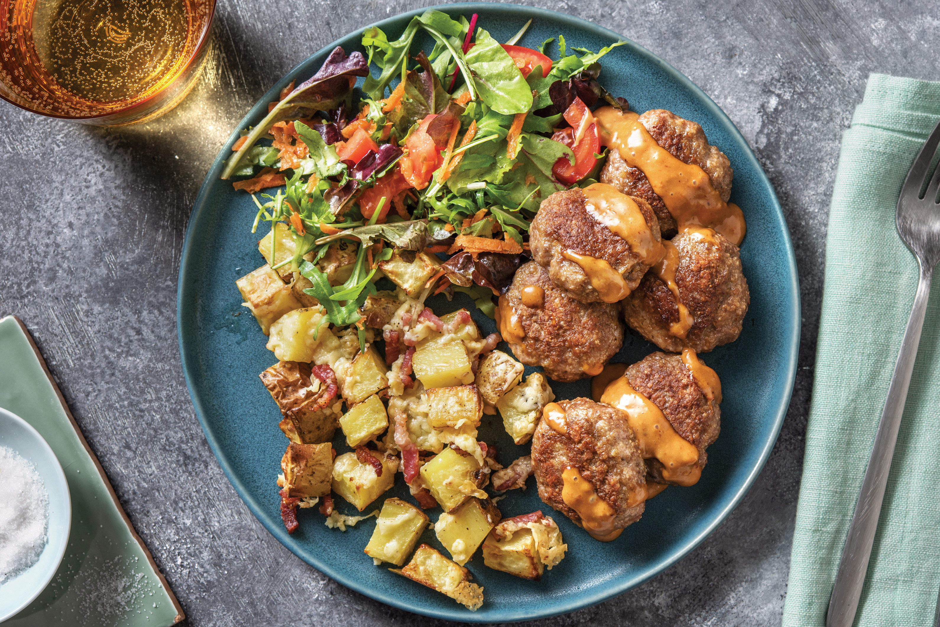 Beef Rissoles & Cheesy Bacon Potatoes Recipe | HelloFresh