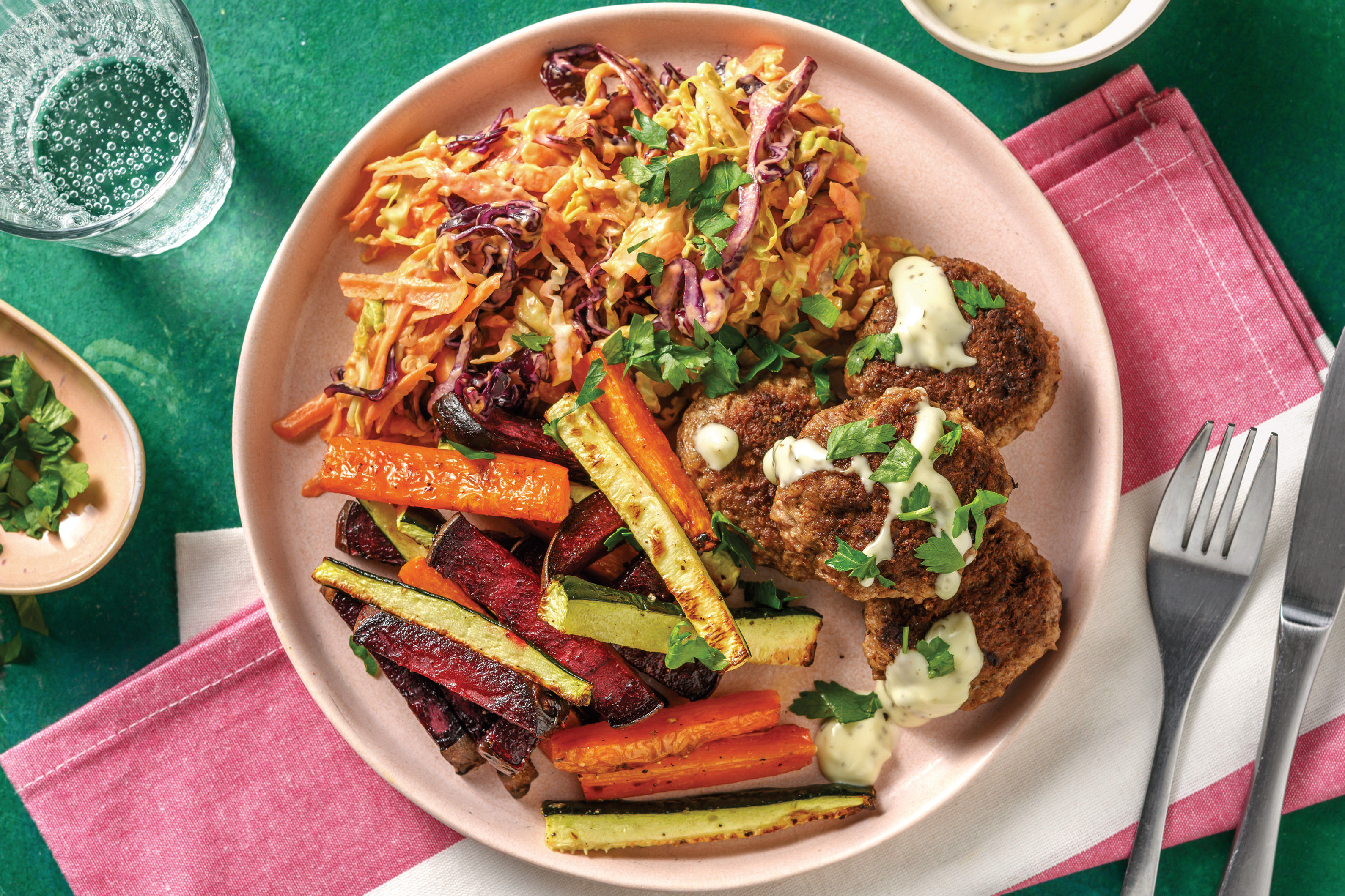 Beef Rissoles & Rainbow Veggie Fries Recipe | HelloFresh