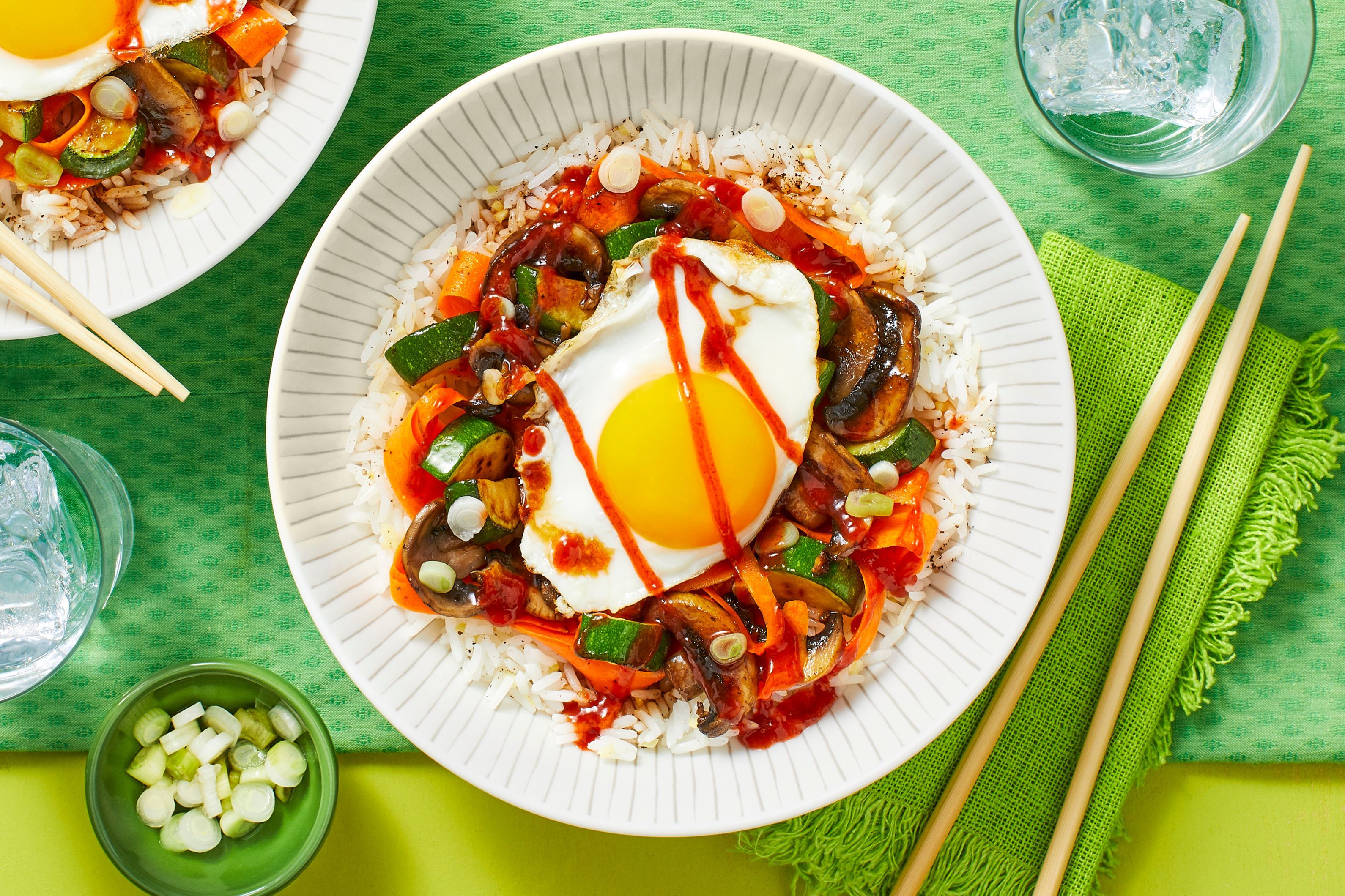 Vegetable Bibimbap Rice Bowl with Fried Egg Recipe | HelloFresh