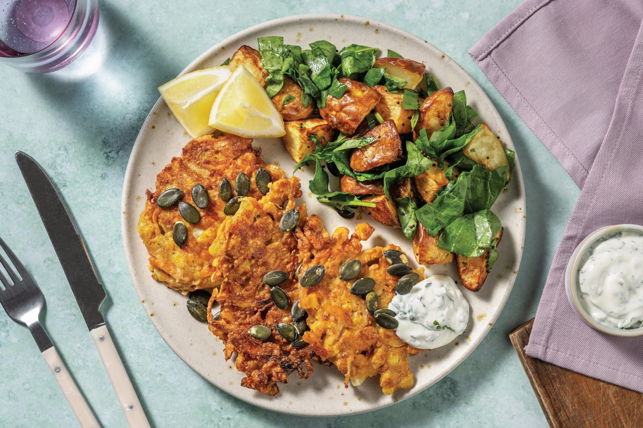 Extra Cheesy Mumbai Corn Fritters & Potato Toss Recipe | HelloFresh