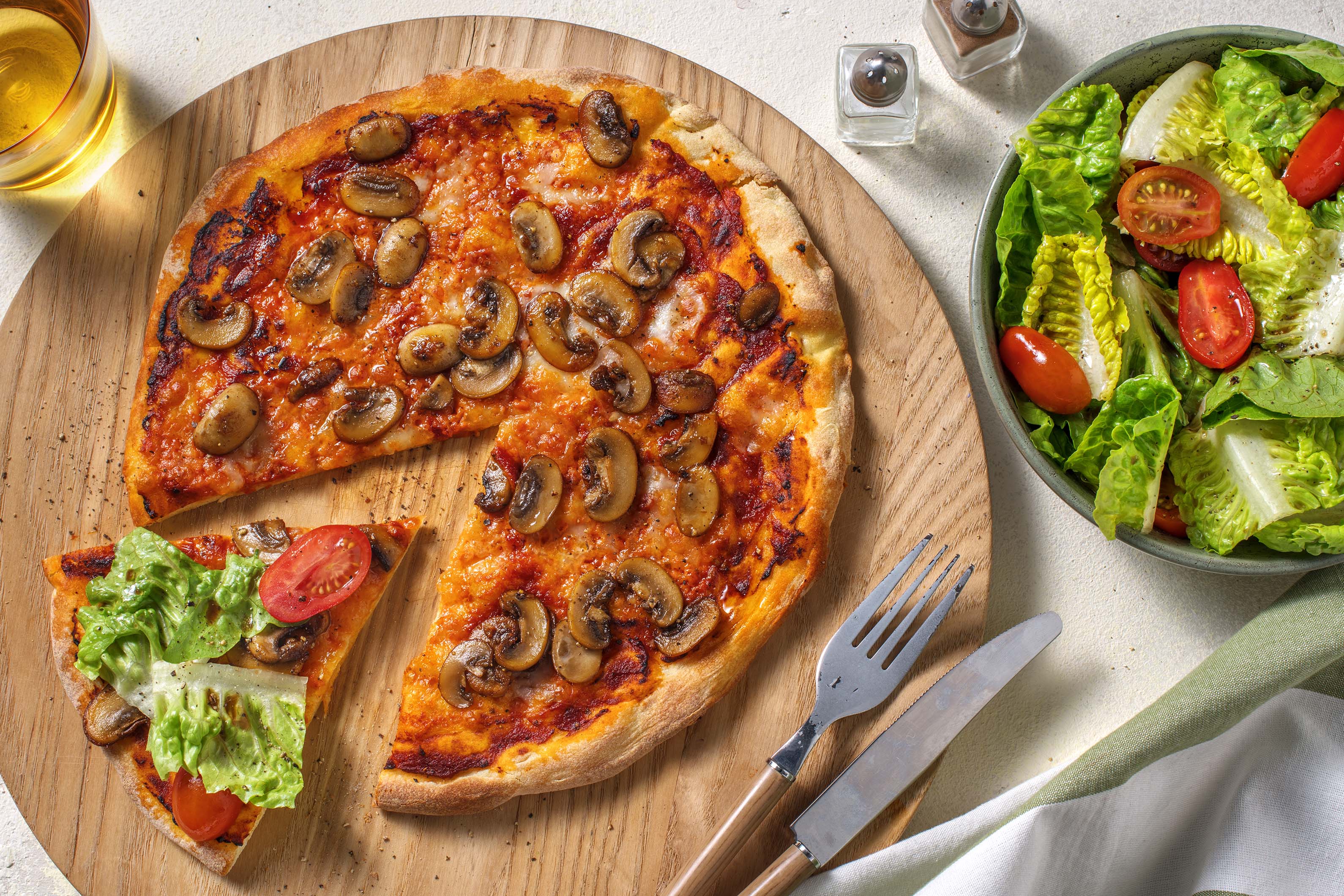 Pizza with Mushrooms and Salad Recipe | HelloFresh