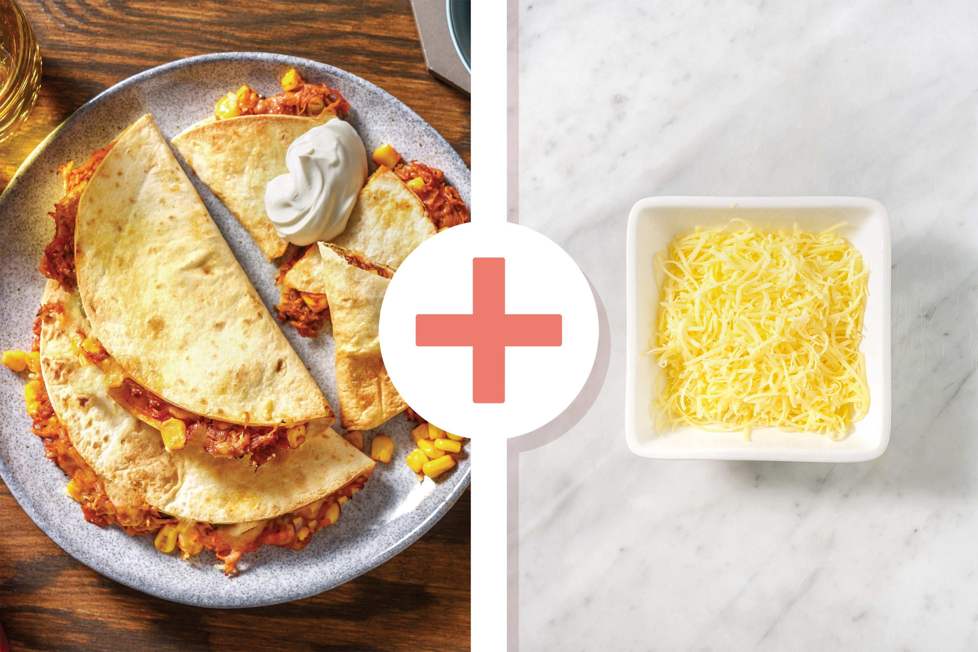 Cheesy Pulled Pork & Veggie Quesadillas Recipe | HelloFresh