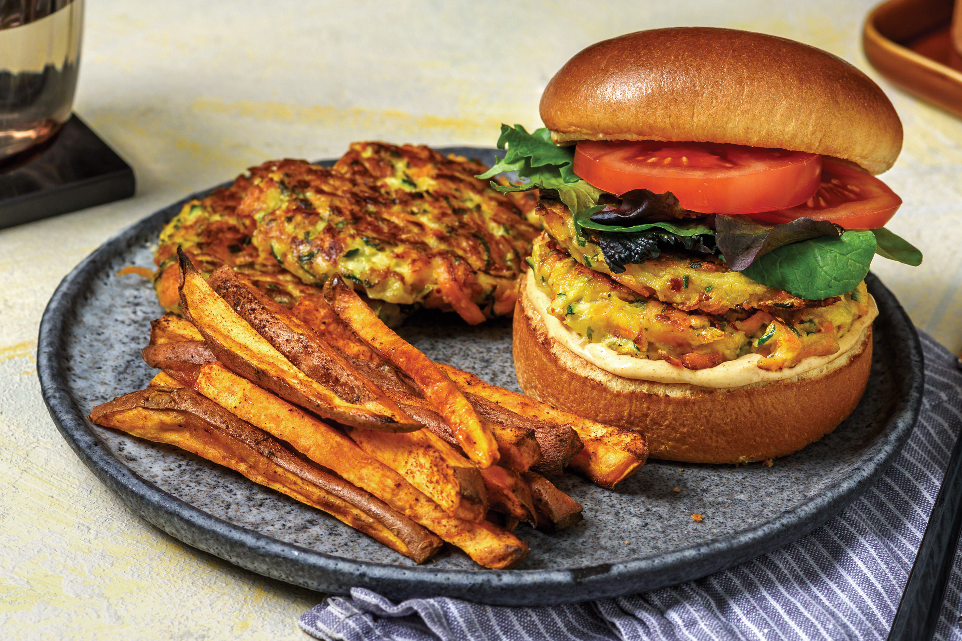 Cheesy Veggie Fritter Burger Recipe | HelloFresh