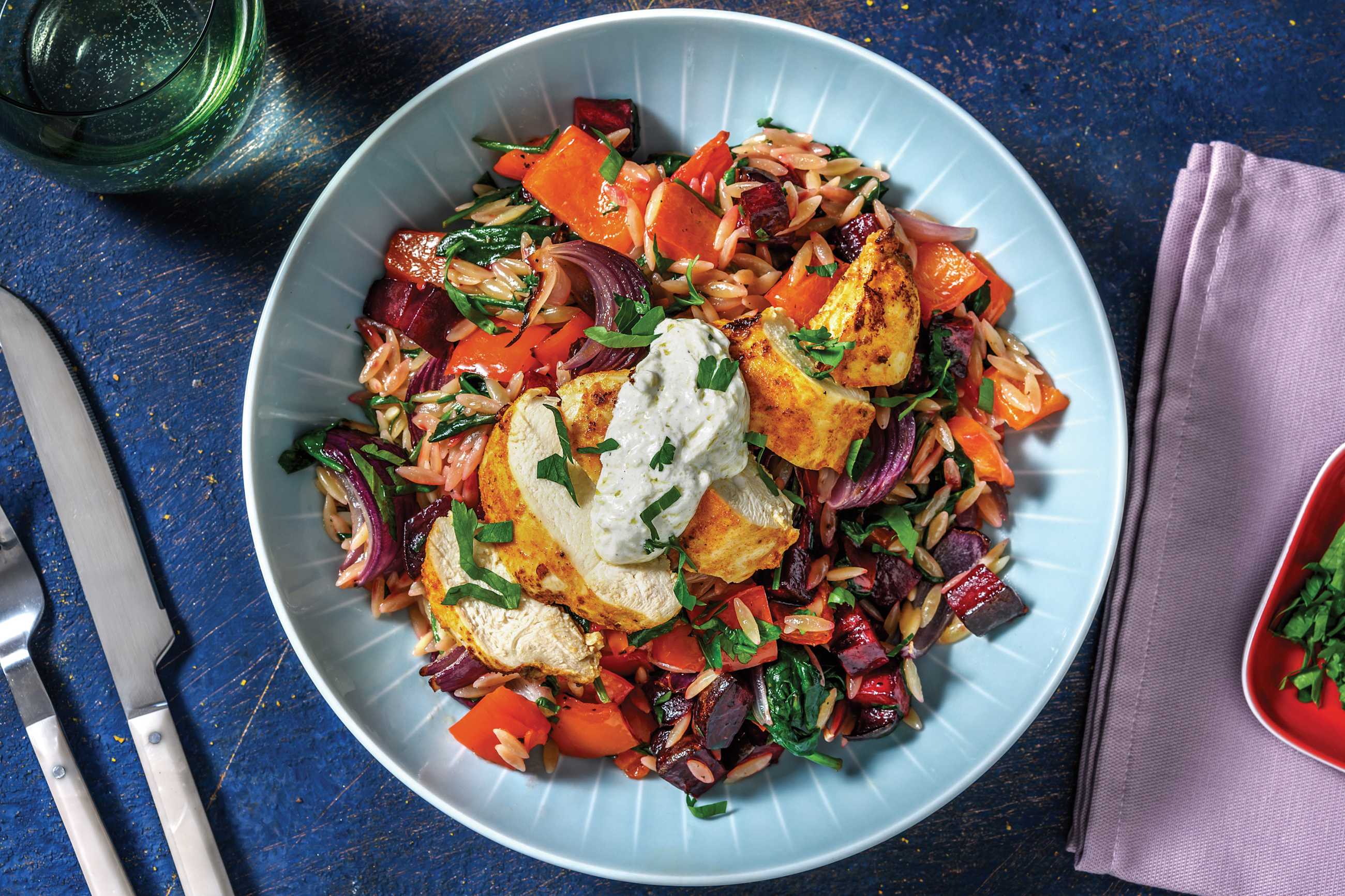 Chermoula Chicken & Roast Veggie Risoni Recipe | HelloFresh