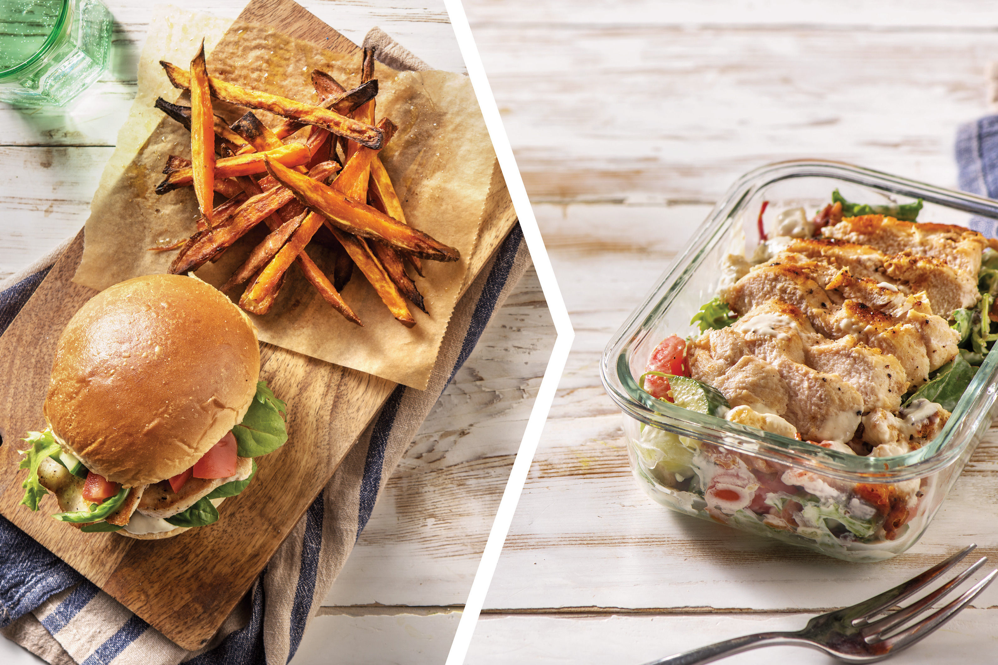 Chicken Caesar Burger with Sweet Potato Fries Recipe | HelloFresh