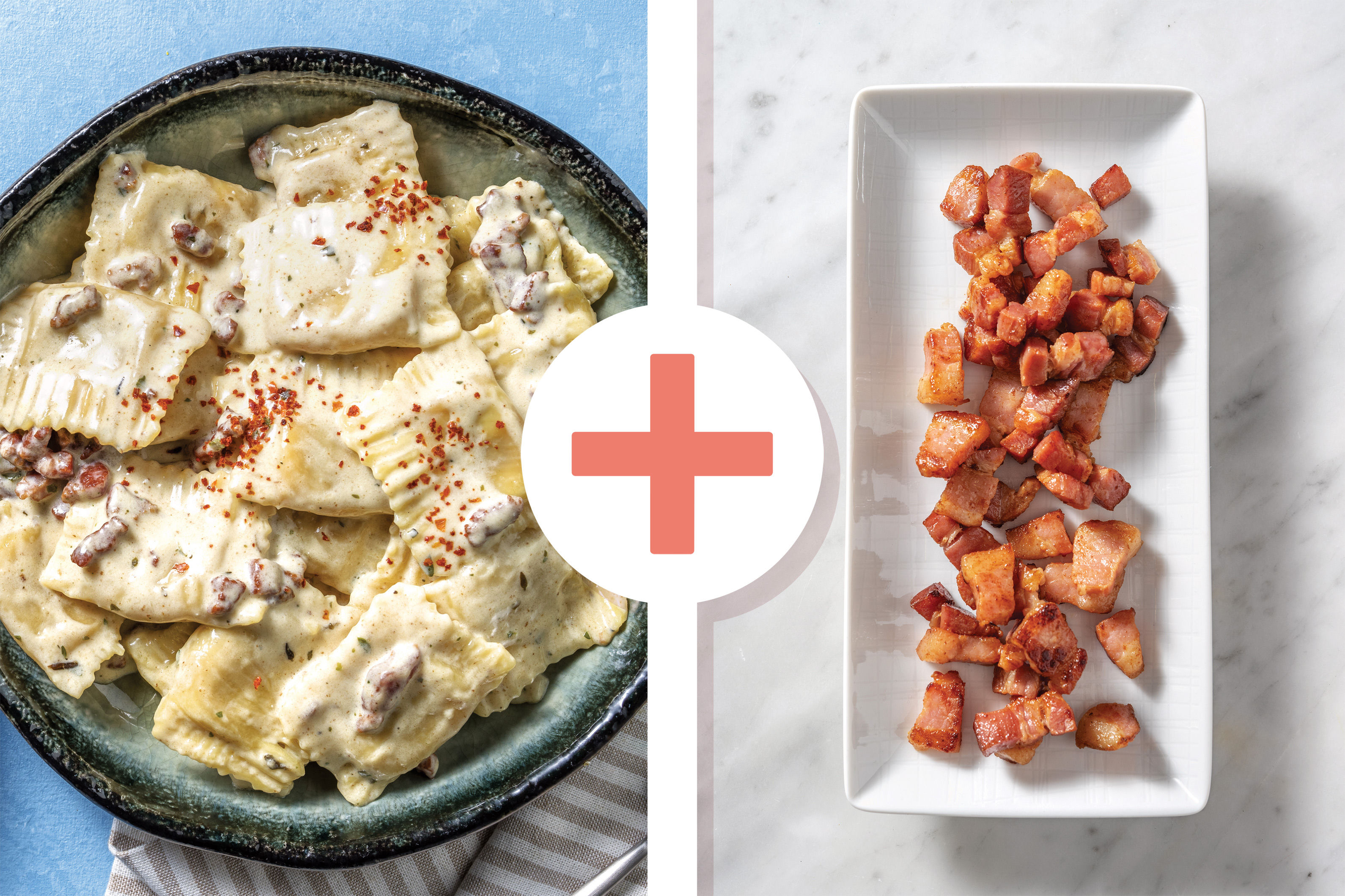 Creamy Plant-Based 'Beef' & Double Bacon Ravioli Recipe | HelloFresh