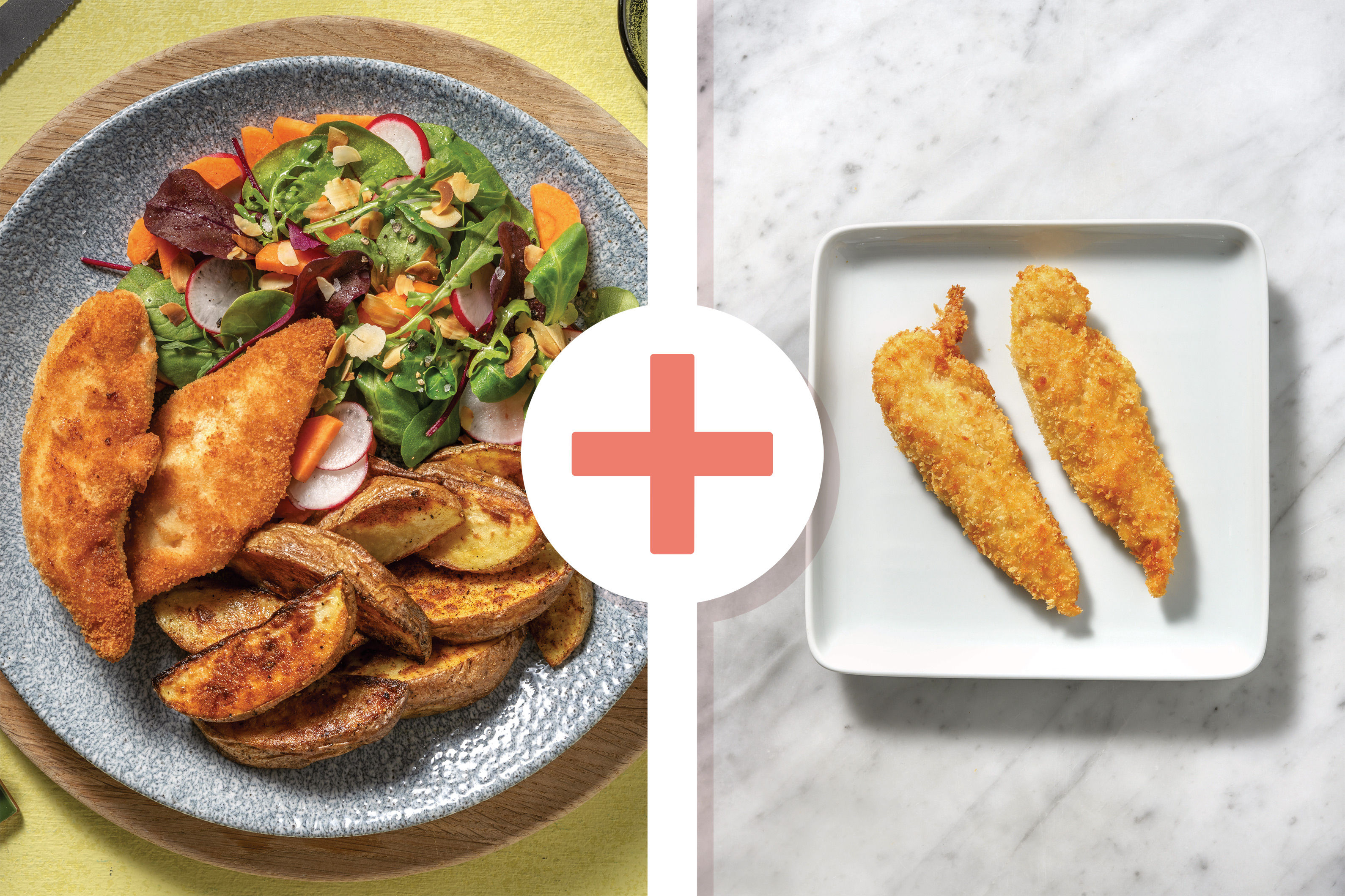 Double Plant-Based Crumbed Chicken & Chermoula Wedges Recipe | HelloFresh