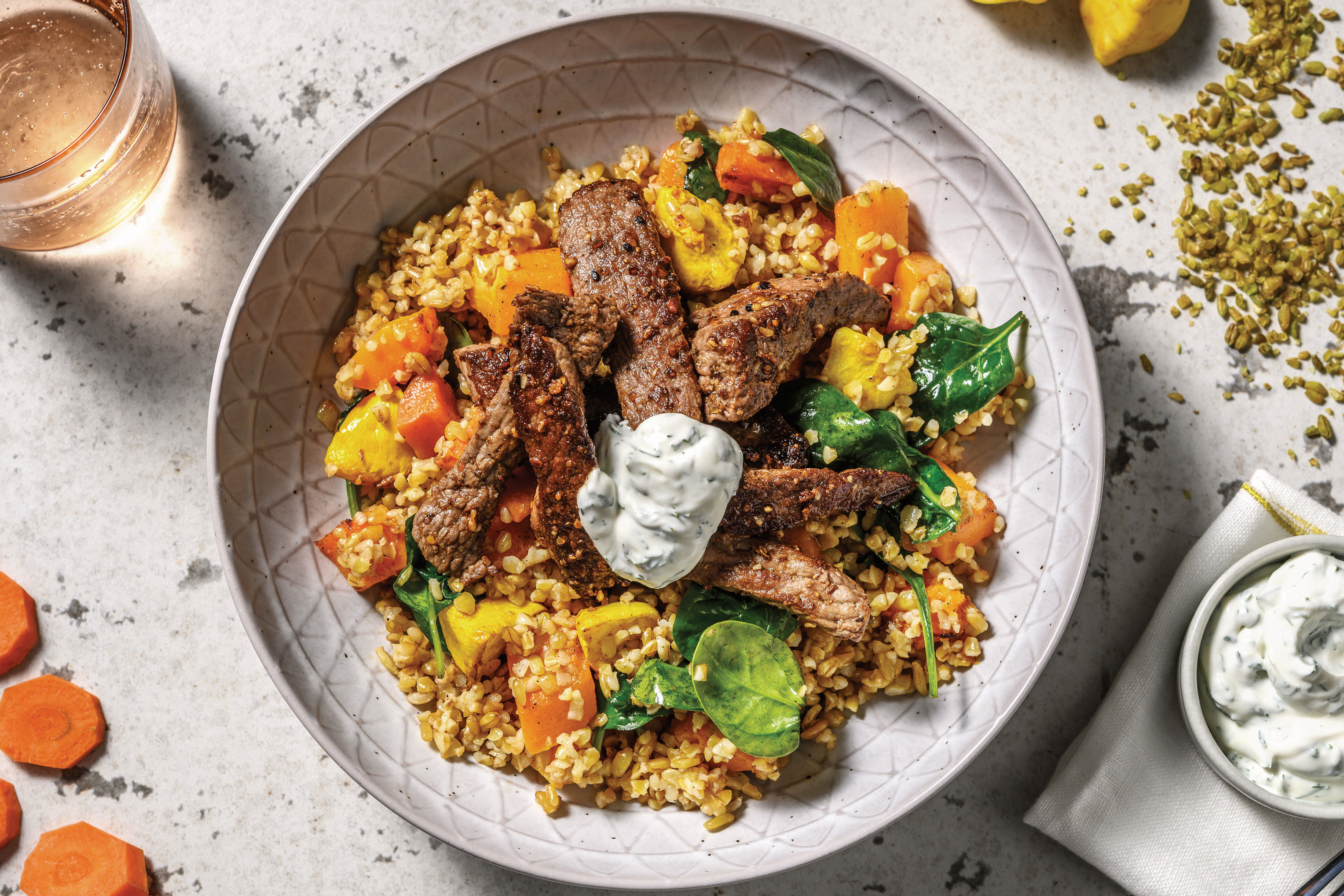Dukkah Beef & Freekeh Bowl Recipe | HelloFresh