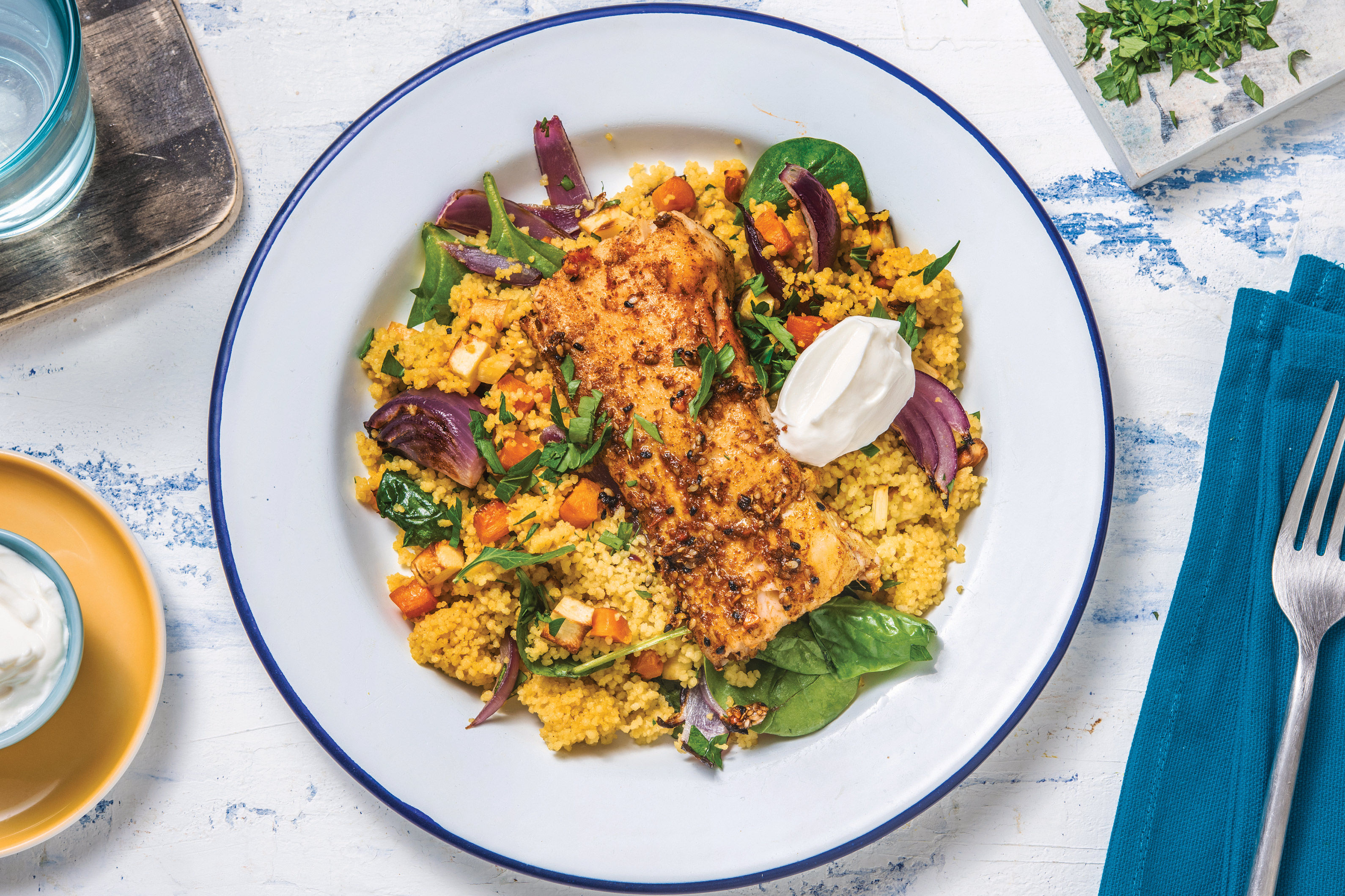 Dukkah Crusted Fish & Couscous Recipe | HelloFresh