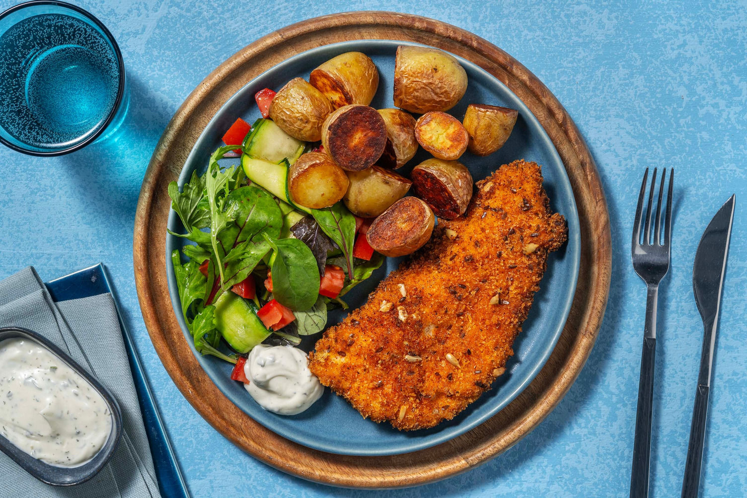 Meerzaden visschnitzel met gebakken krieltjes Recept | HelloFresh