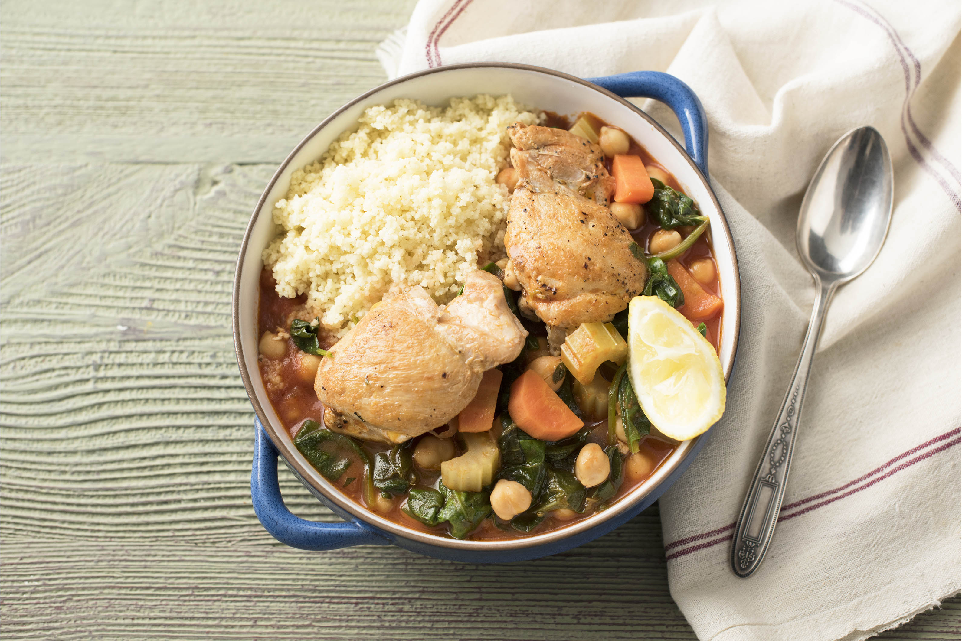 Family Chicken Tagine with Marjoram, Chickpeas and Spinach Recipe ...