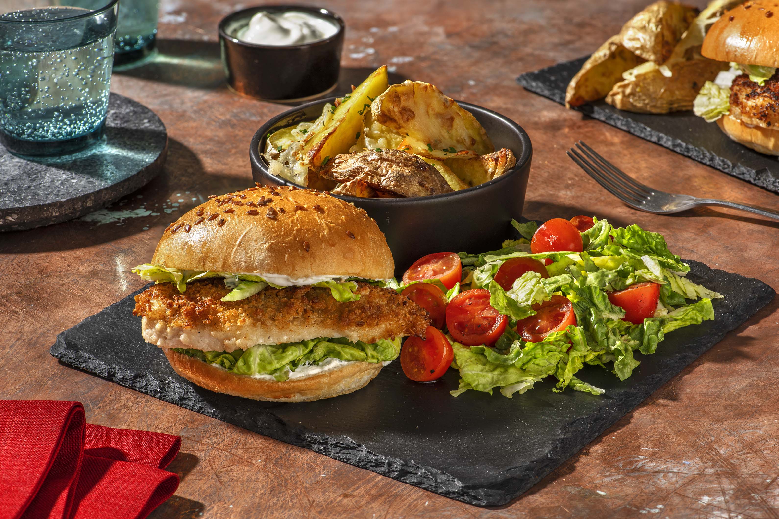 Fried Chicken Burger and Cheesy Wedges Recipe | HelloFresh