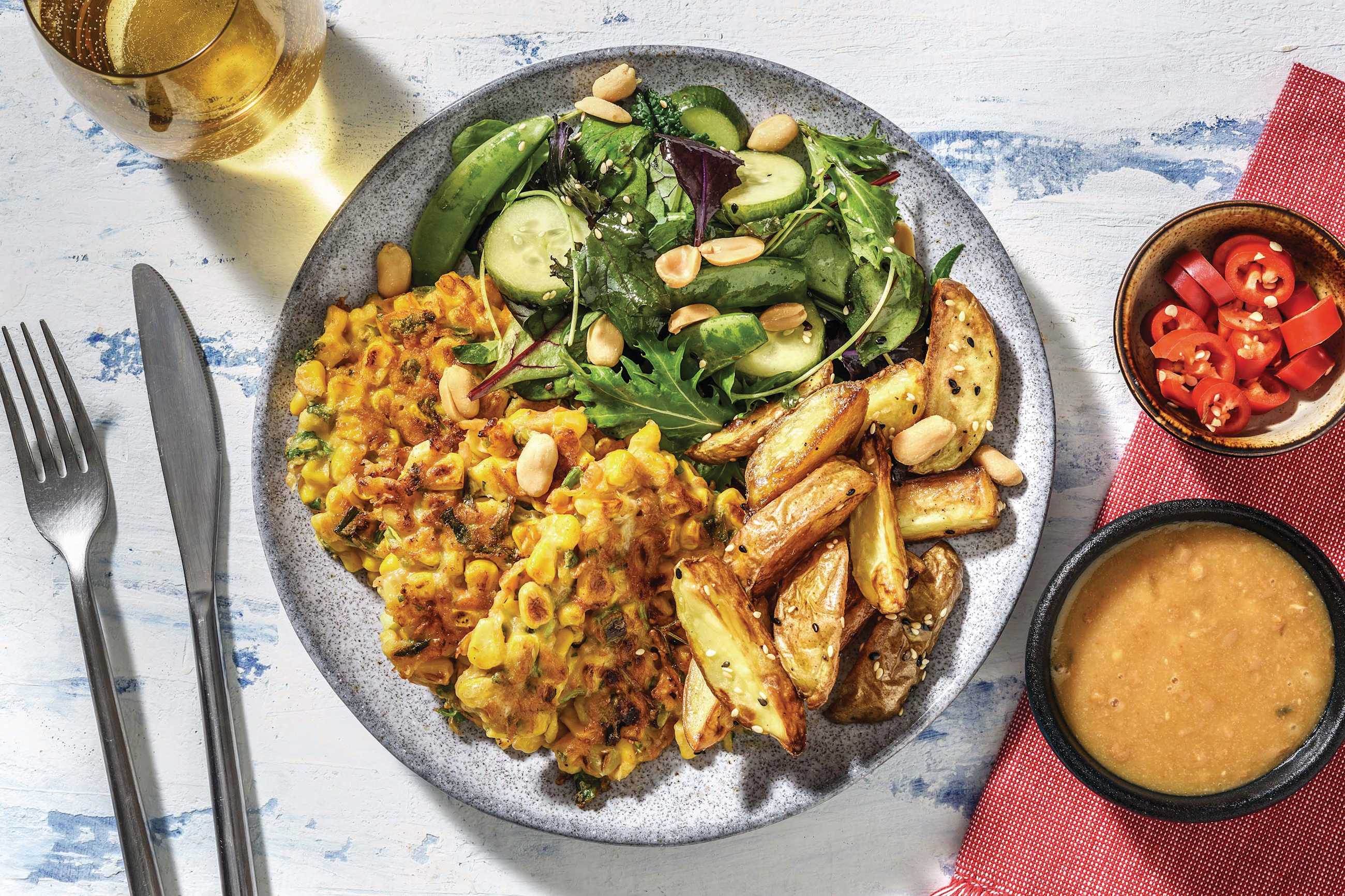 FTC - Miso Corn Fritters & Sesame Fries Recipe | HelloFresh
