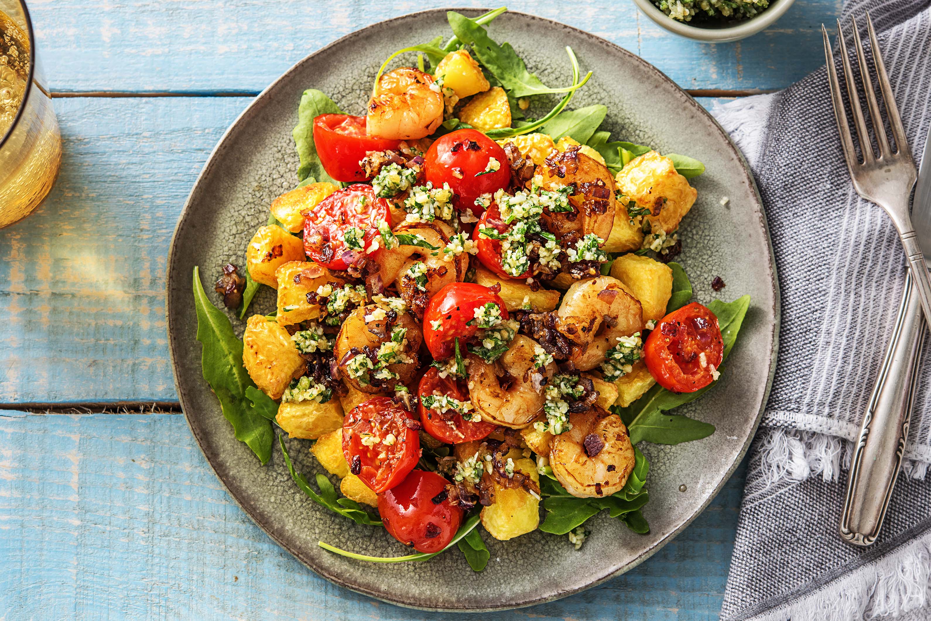 Prawns with Potatoes and Walnut Pesto Recipe | HelloFresh