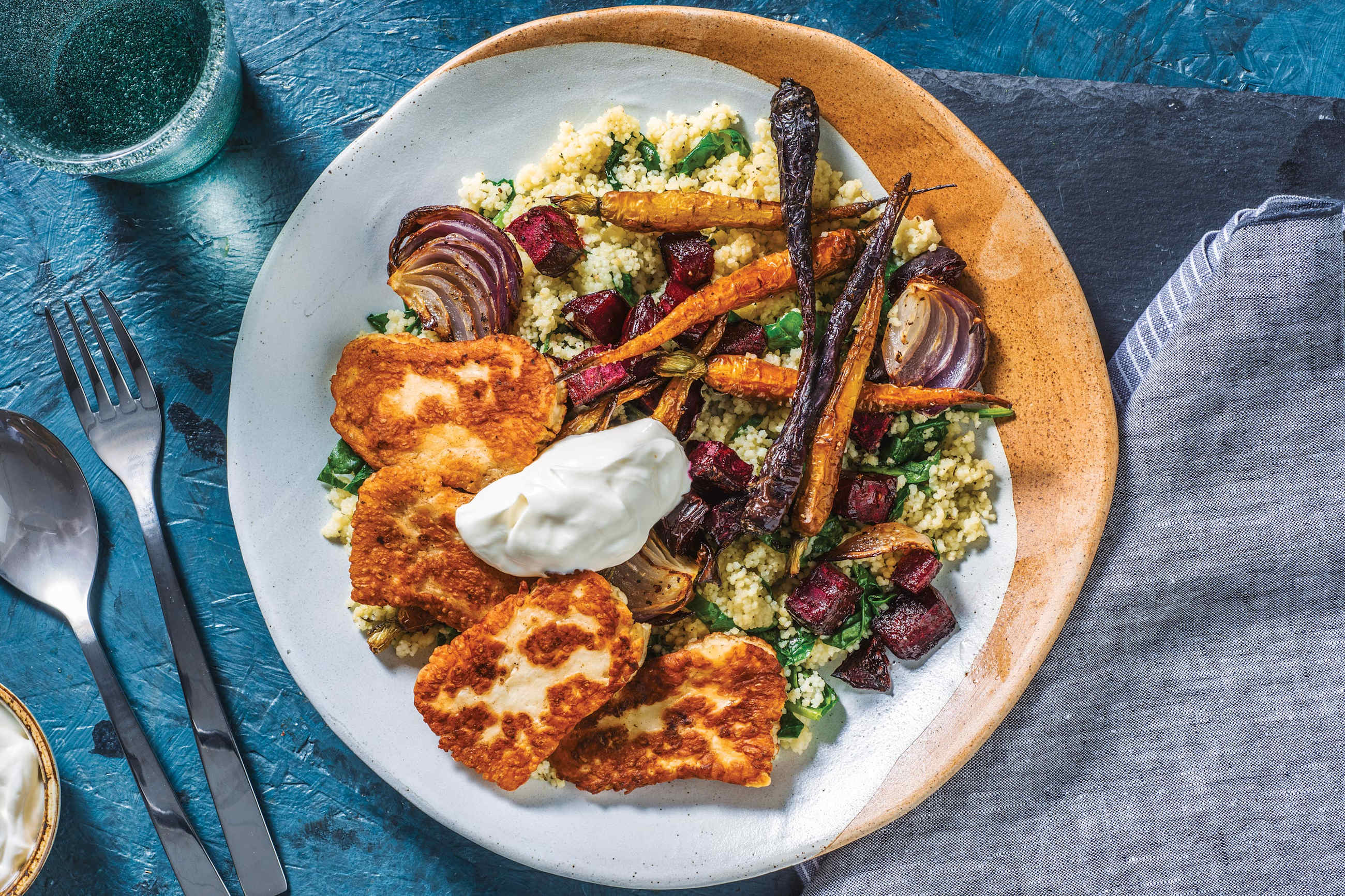 Golden Haloumi & Berbere-Spiced Couscous Recipe | HelloFresh