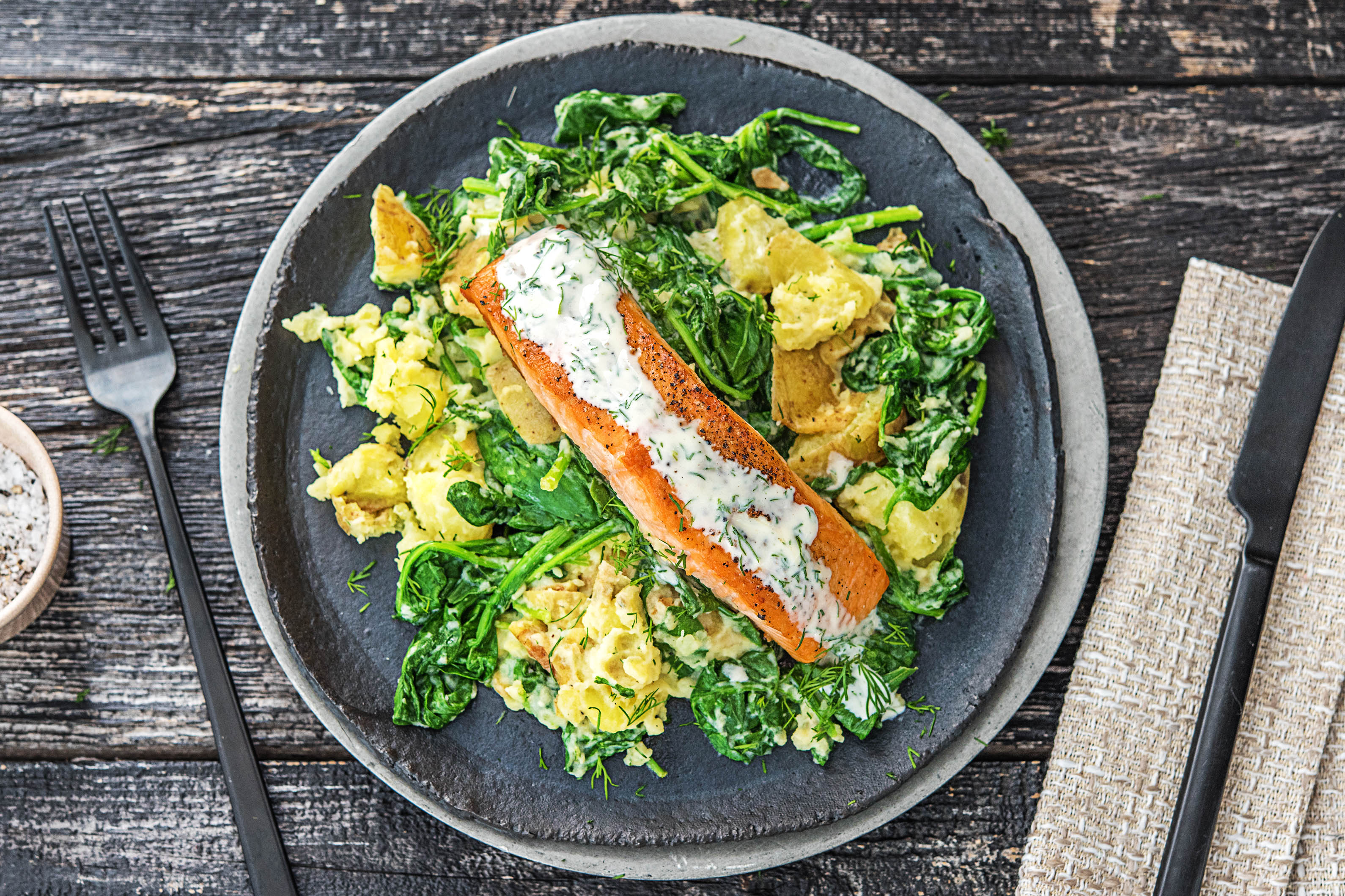 Grilled Salmon with Crushed Potatoes Recipe | HelloFresh