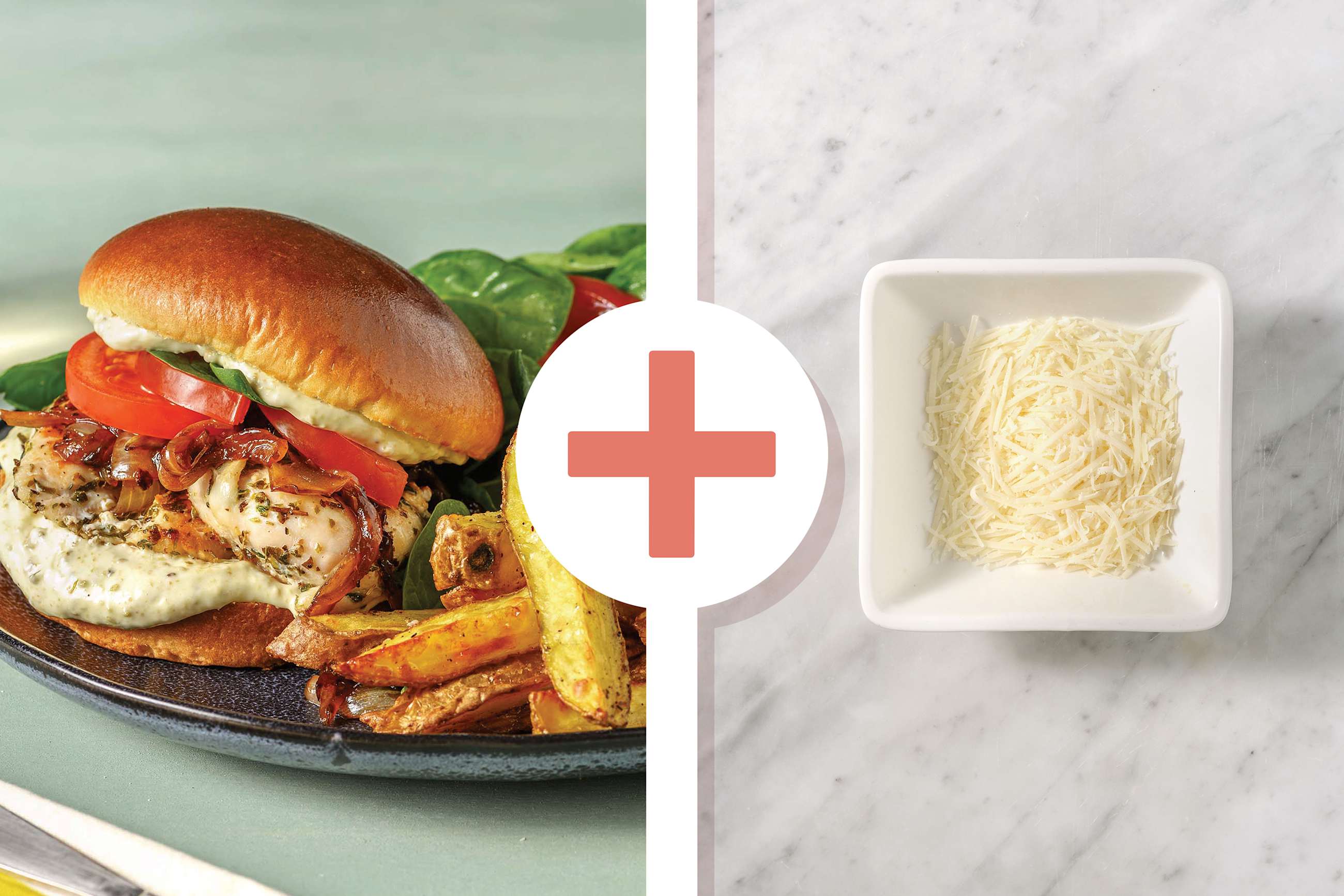 Herby Cheesy Chicken Burger & Fries Recipe | HelloFresh