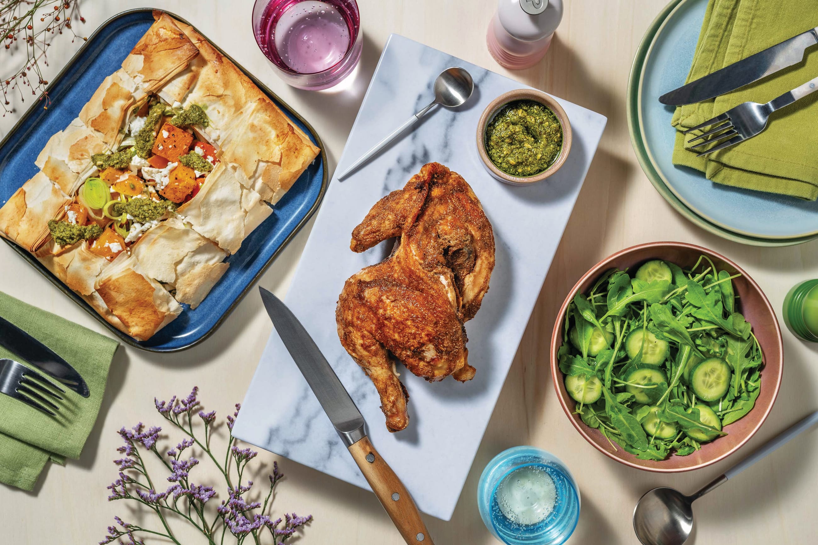 Herby Half Chicken & Pumpkin Feta Filo Galette Recipe | HelloFresh