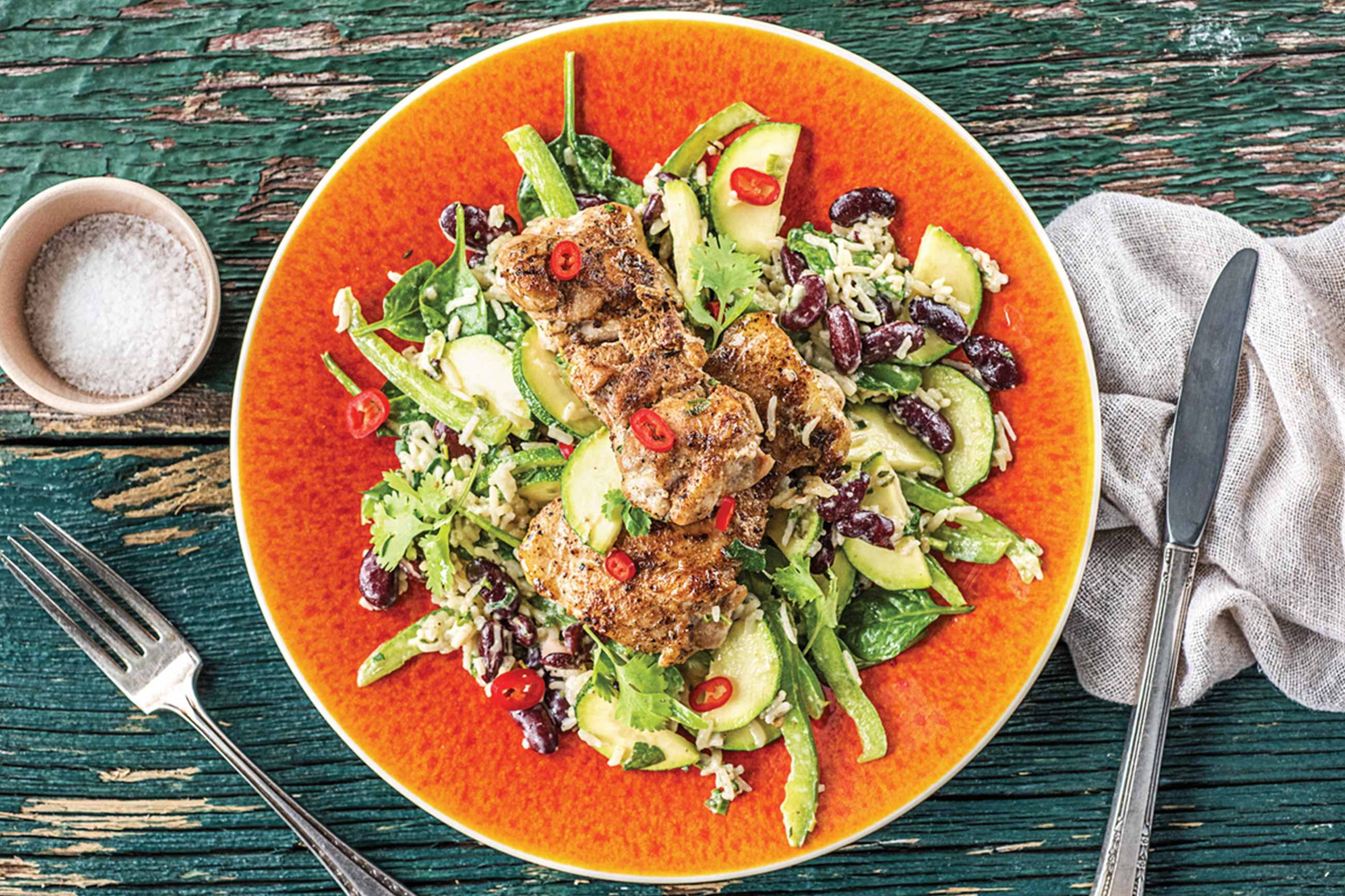 One-Pot Jamaican Chicken and Coconut-Bean Rice Recipe | HelloFresh